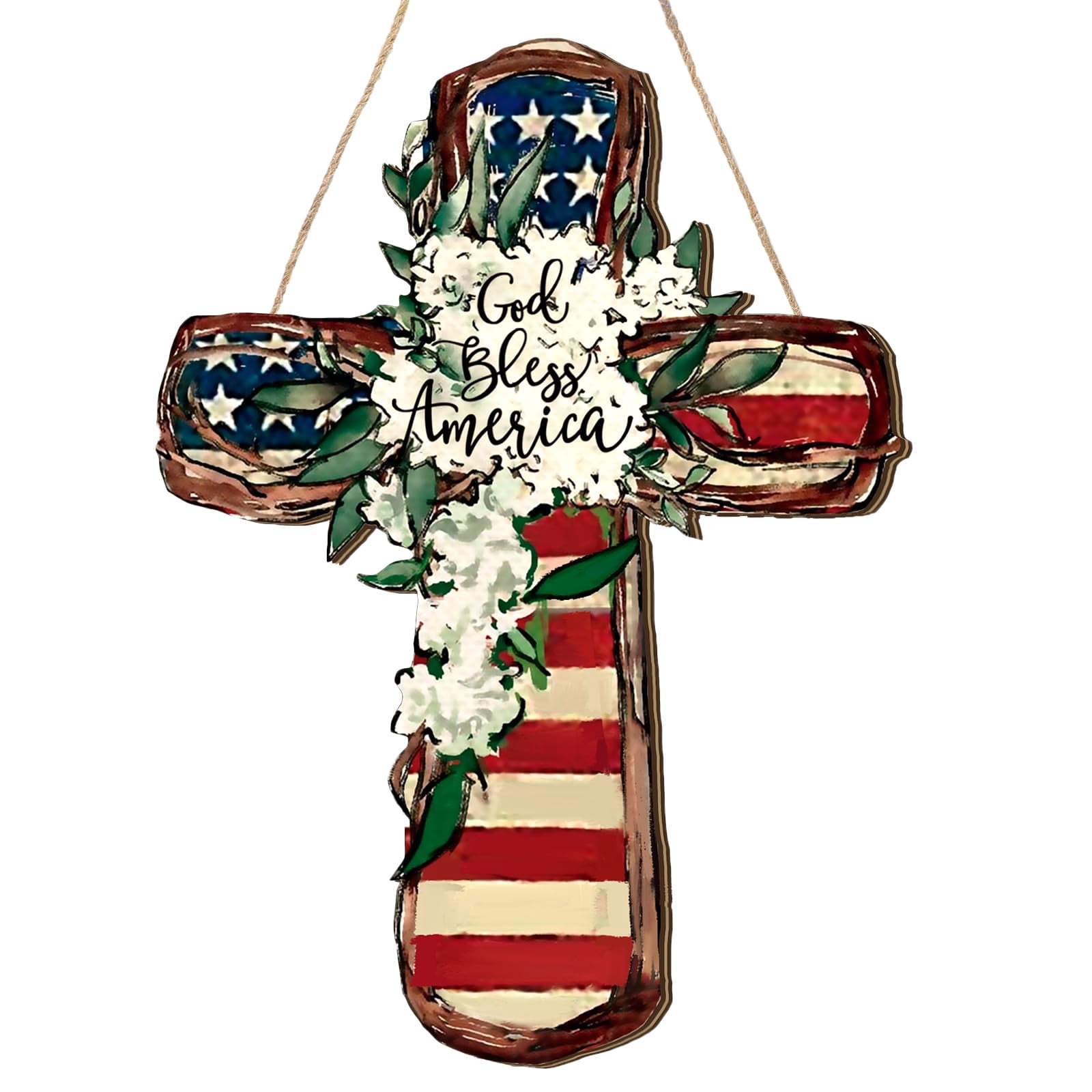 Independence Day Wooden Door Signs God Bless America, Wreath ...