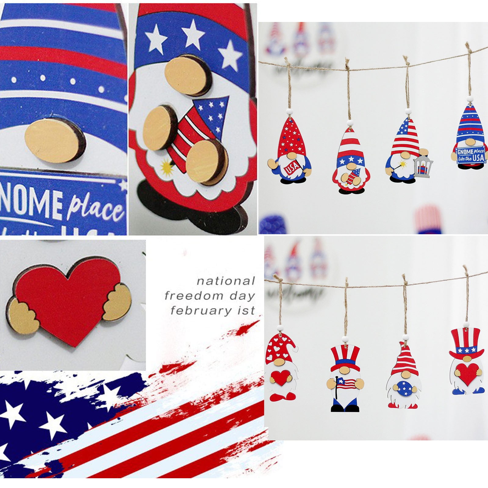 Independence Day Wooden Independence Day Gnomes Plush Patriotic 4PC ...