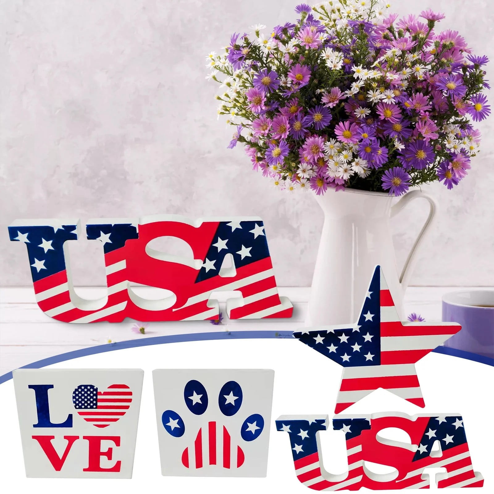 Independence Day Wooden Table Sign American Flag American Flag 2025 2 ...