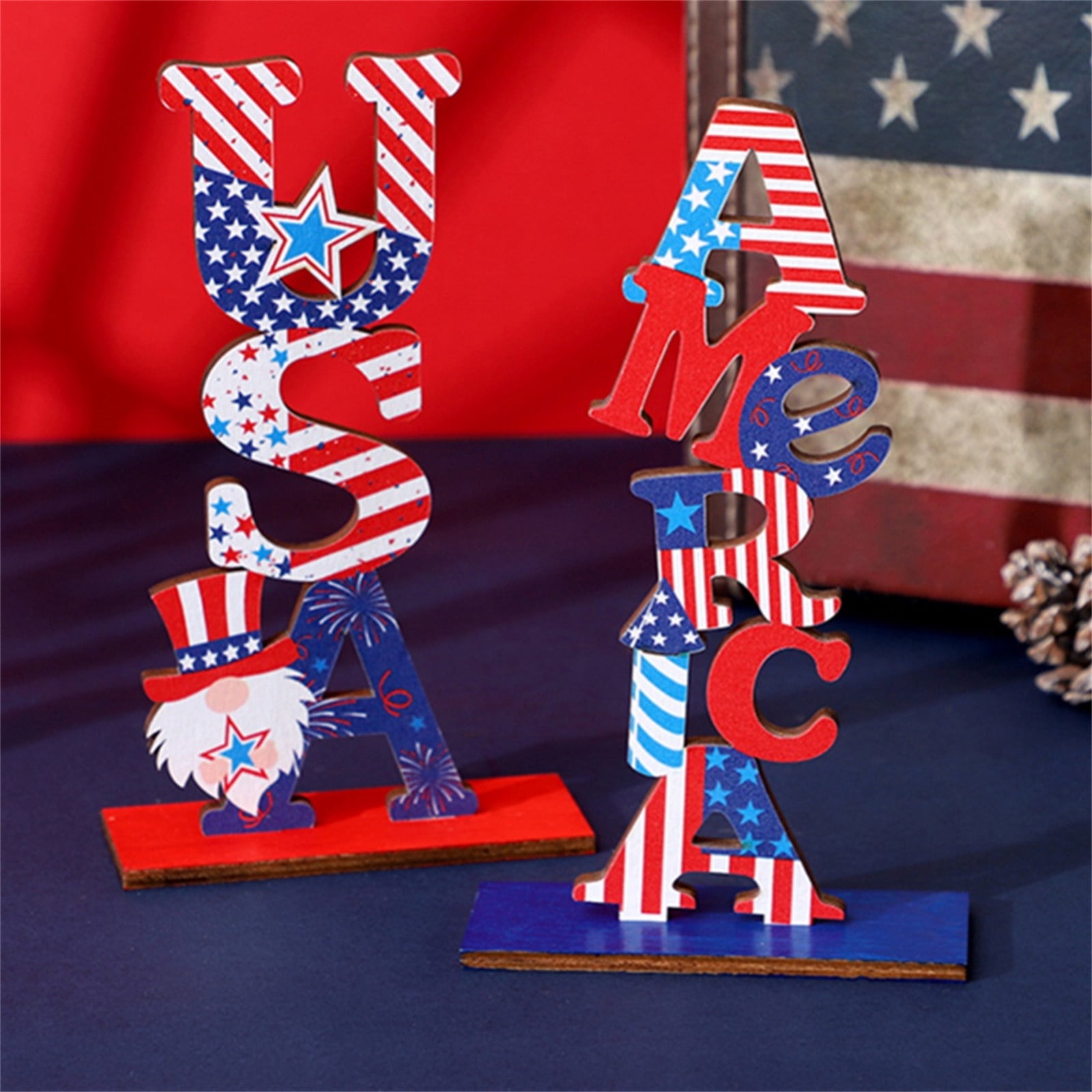 Independence Day Wooden Table Sign DIY 2025 1PC Patriotic Desk Gadgets ...