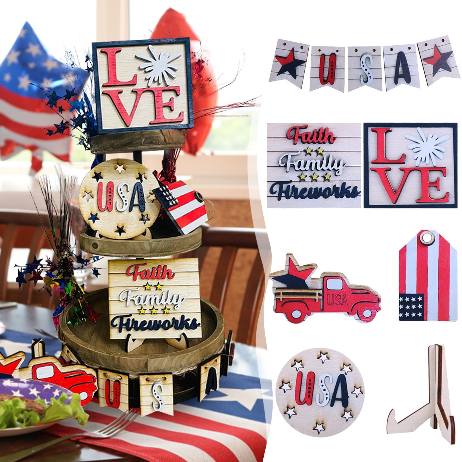 Independence Day Wooden Tiered Tray Stand 2025 Patriotic 4th of July ...