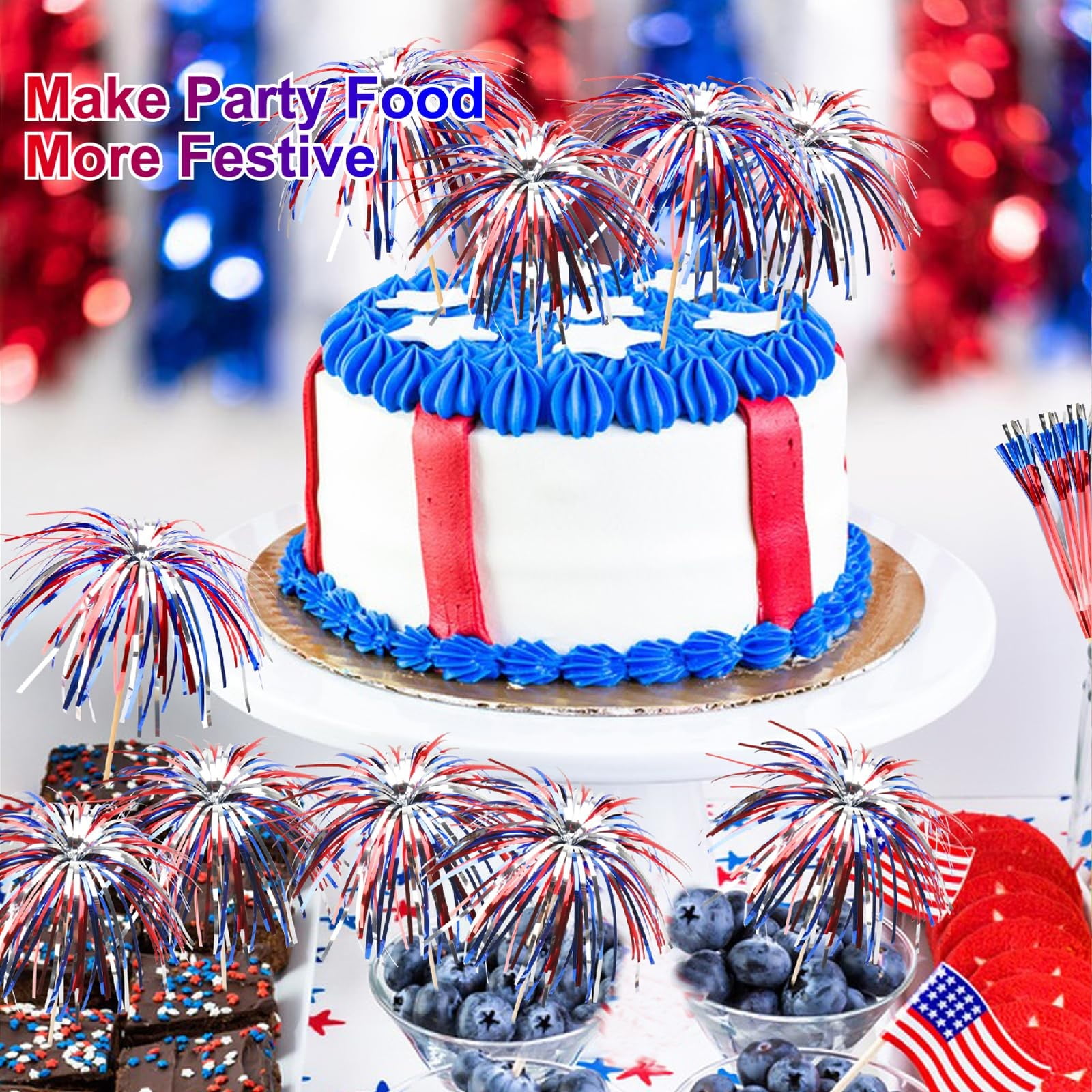 Independence Day Wooden Toothpicks for Appetizers Red White and Blue ...