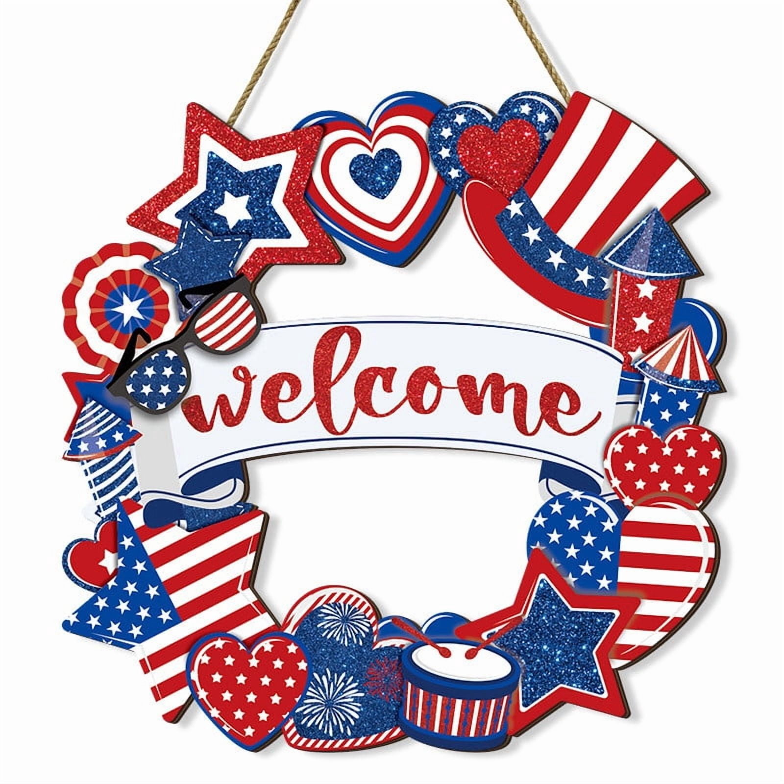 Independence Day Wooden Welcome Sign Patriotic Anniversary Door Hanger ...