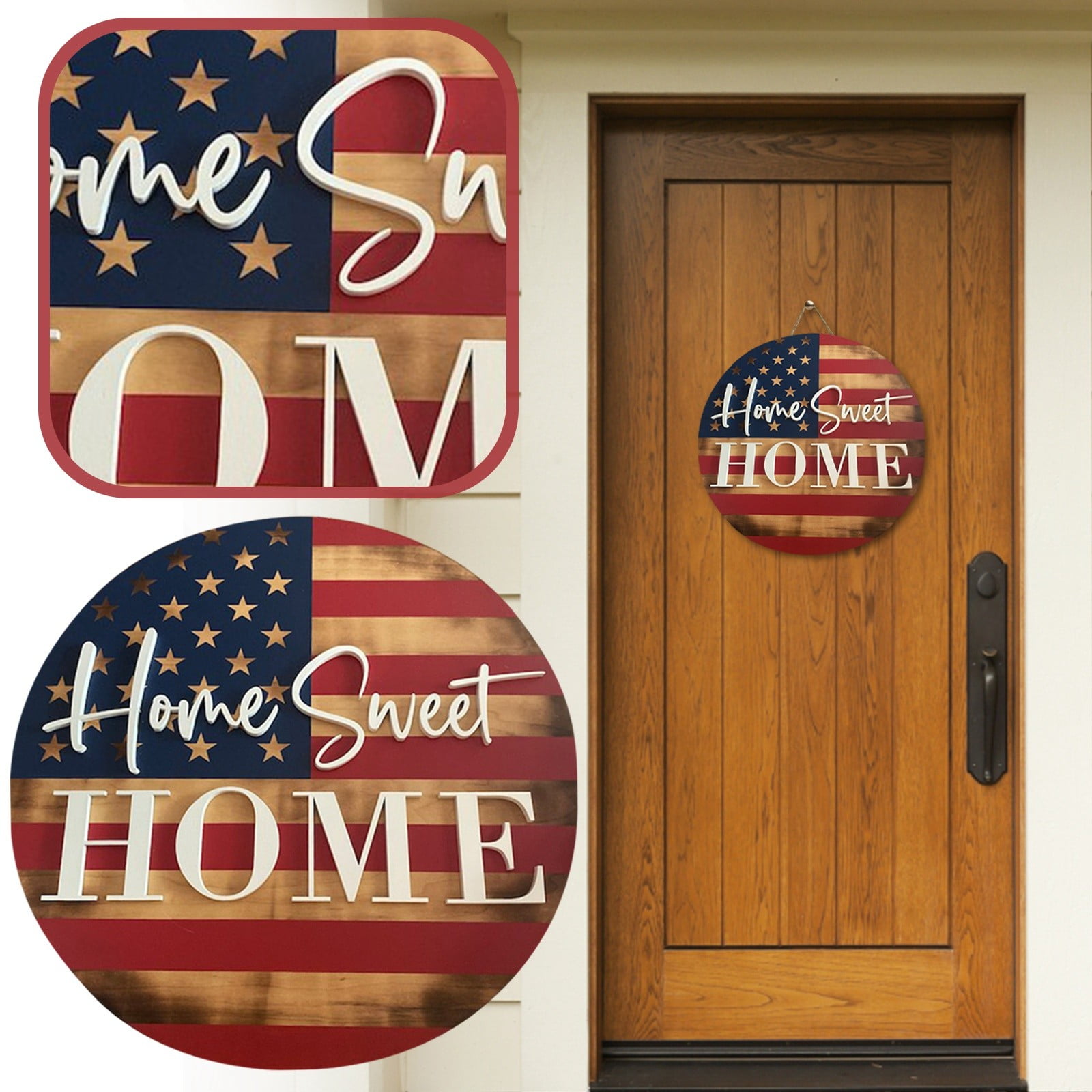 Independence Day Wooden Welcome Wreath Sign 2025 Patriotic 11.8x11 ...