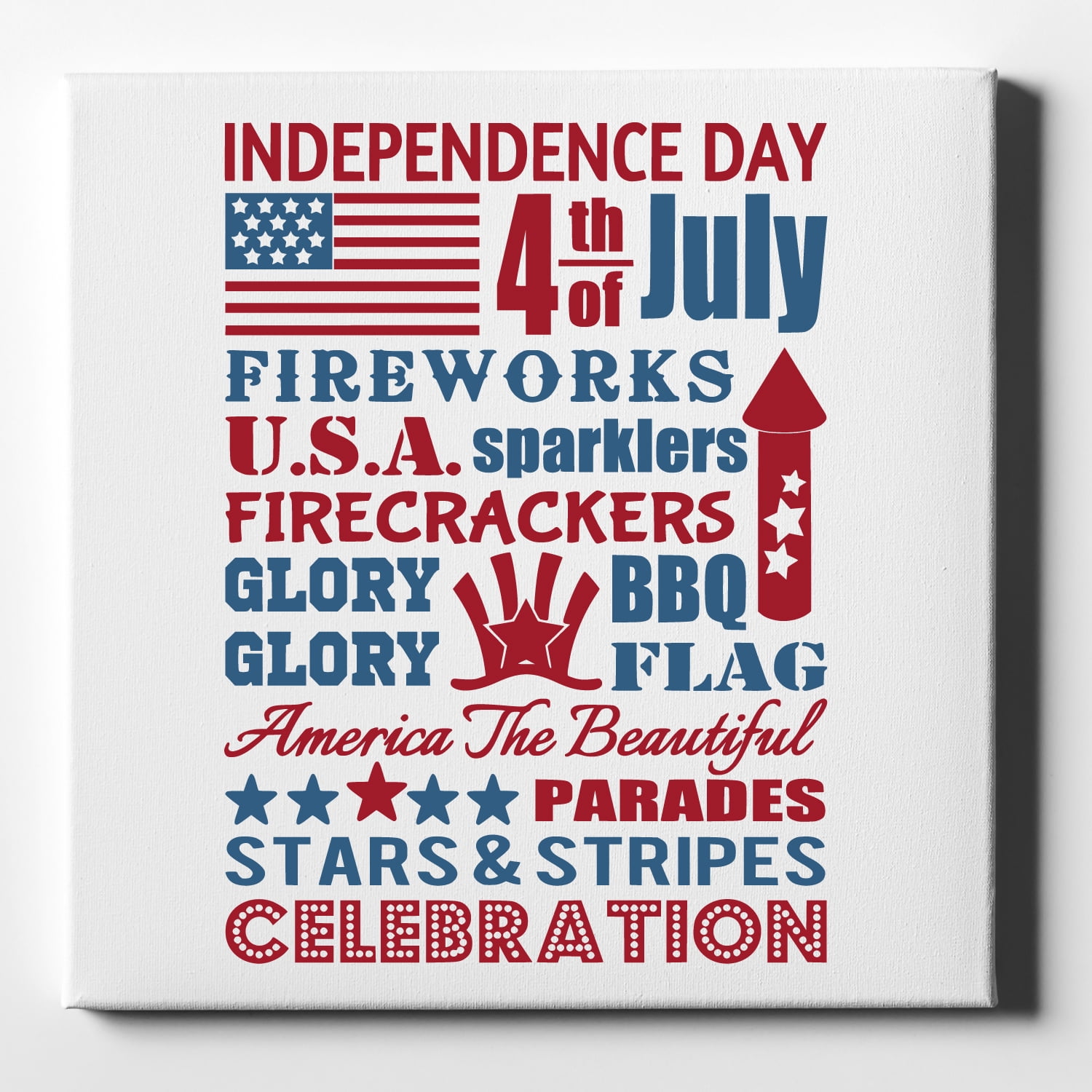 Independence Day Word Art - 10" x 10" - Decorative Canvas Wall Art ...