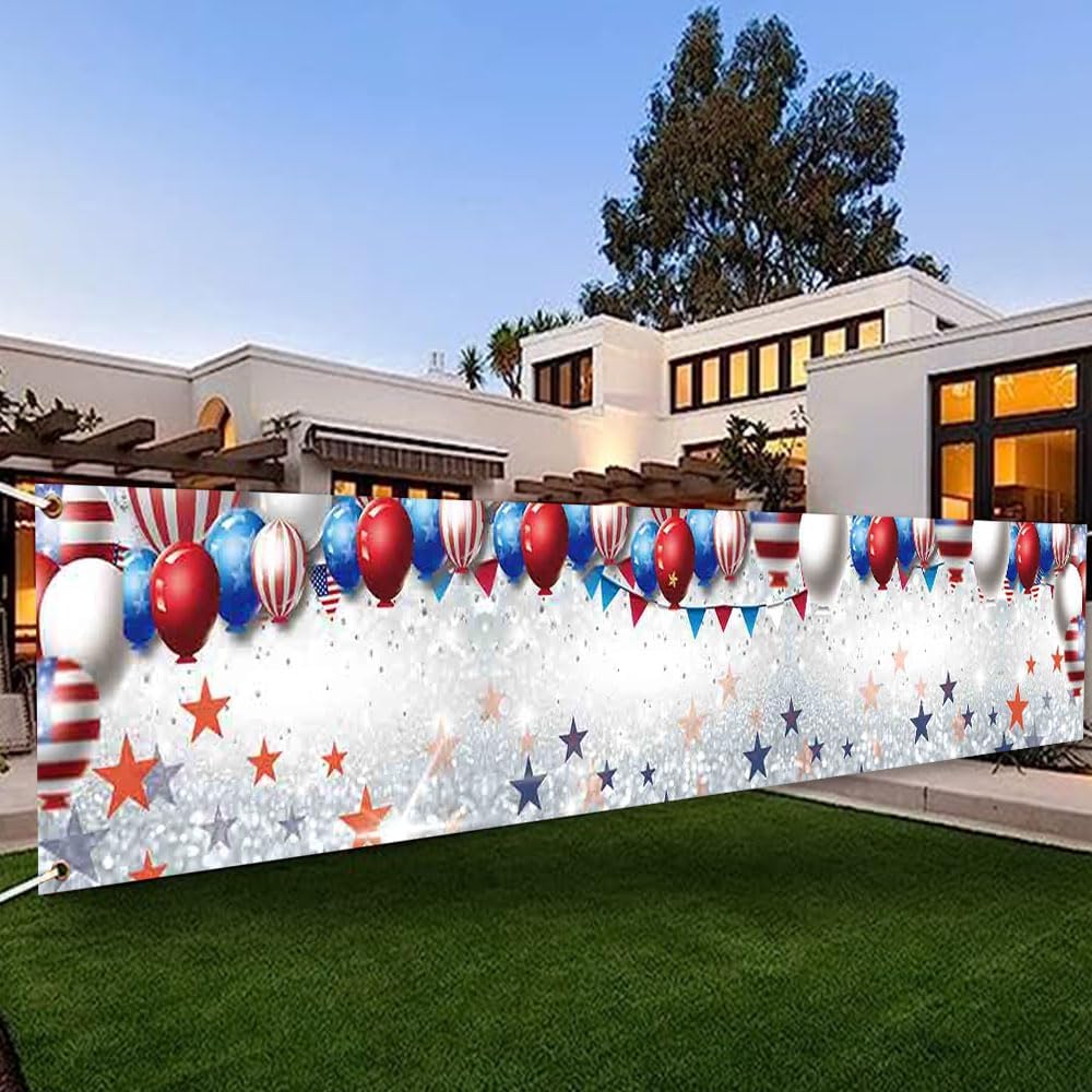 Independence Day Yard Banner Sign American Flag Stars Stripes Balloon ...