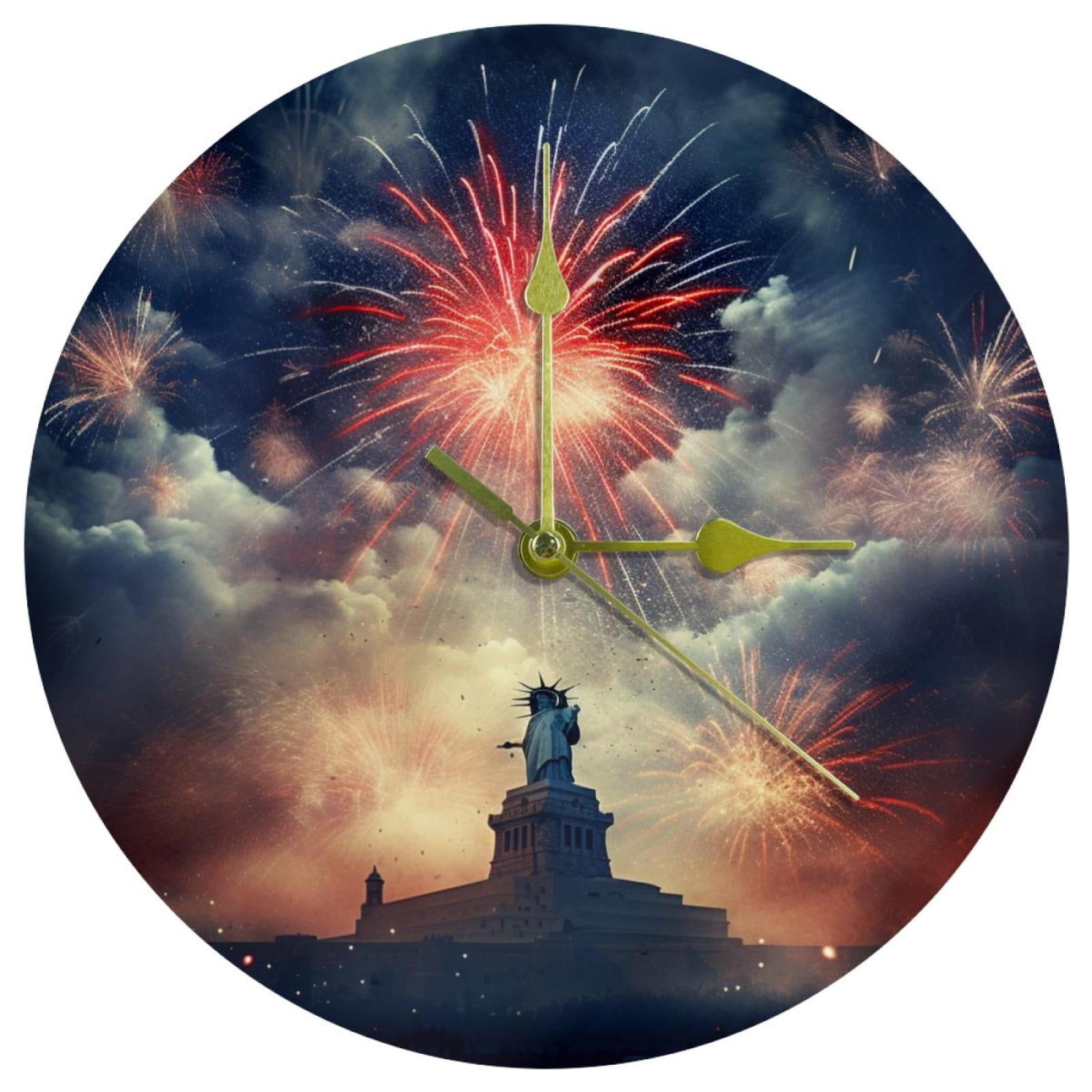 Independence Day fireworks 9.8-Inch Round Acrylic Wall Clock, Silent ...