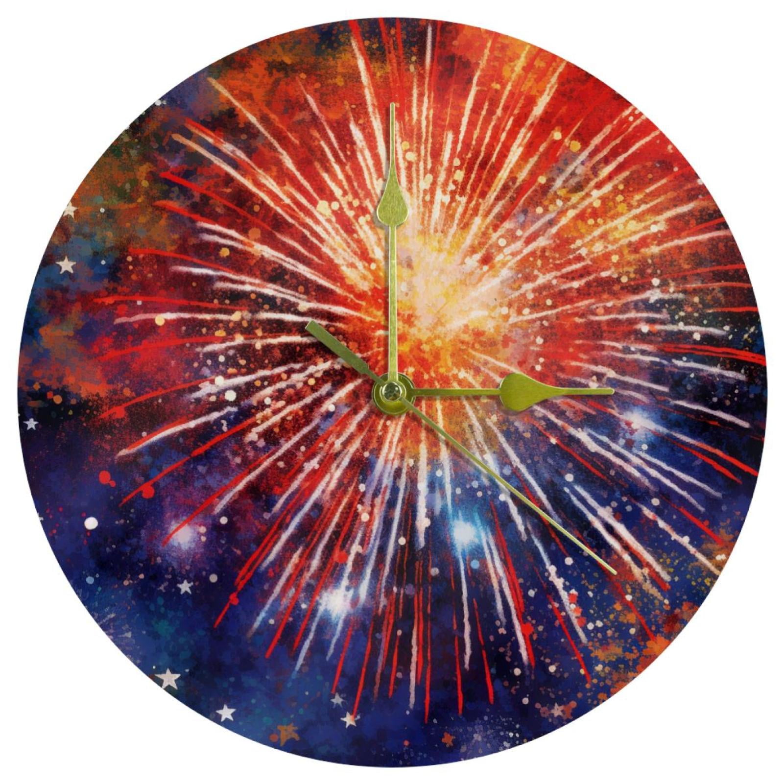 Independence Day fireworks 9.8" Silent Round Acrylic Wall Clock, Non ...