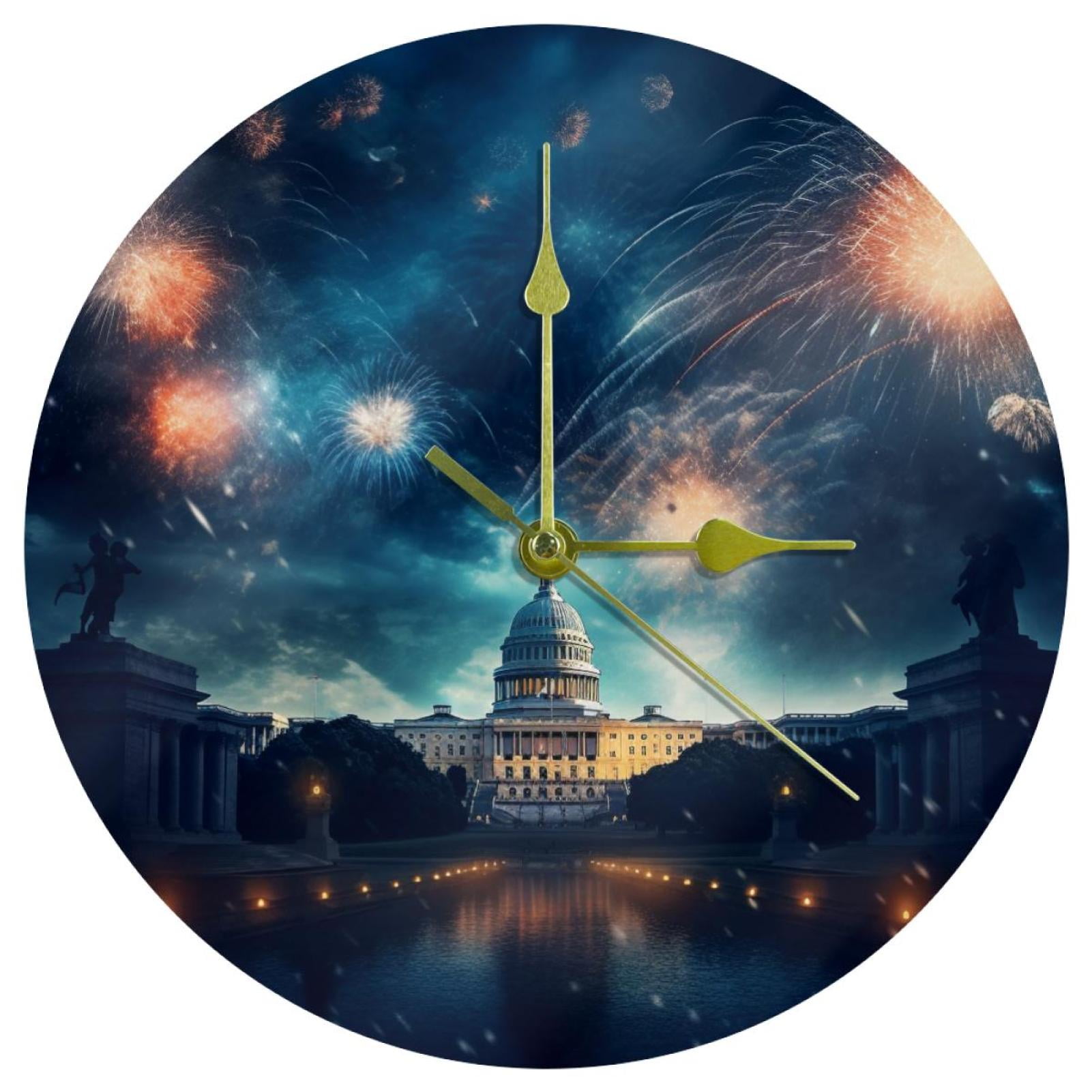 Independence Day fireworks Modern Acrylic Circular Wall Clock - Sleek ...