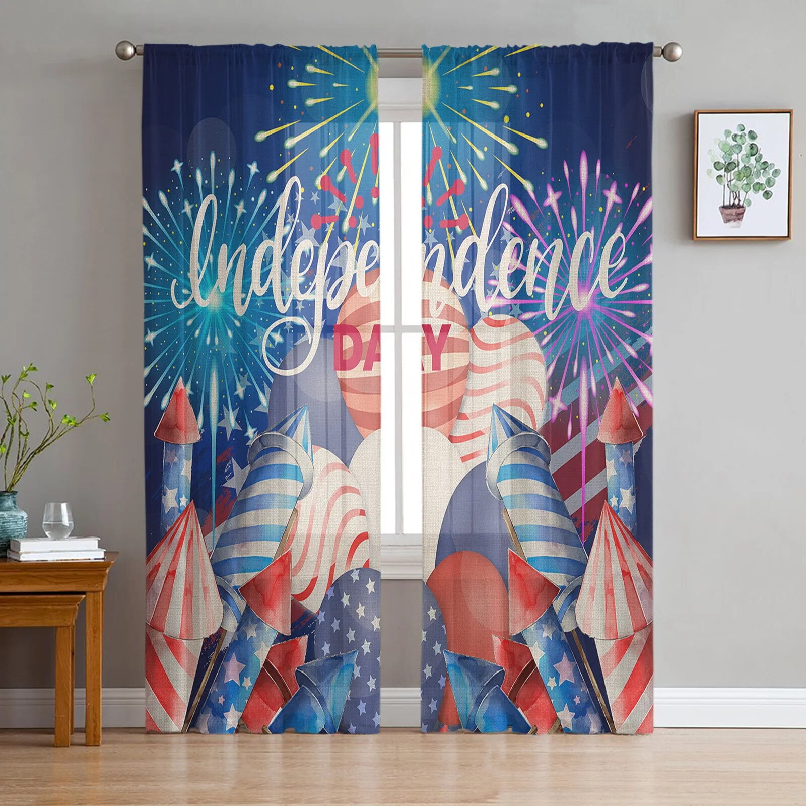 Independence Day s Balloons Sheer Curtains for Living Room Bedroom Kids ...