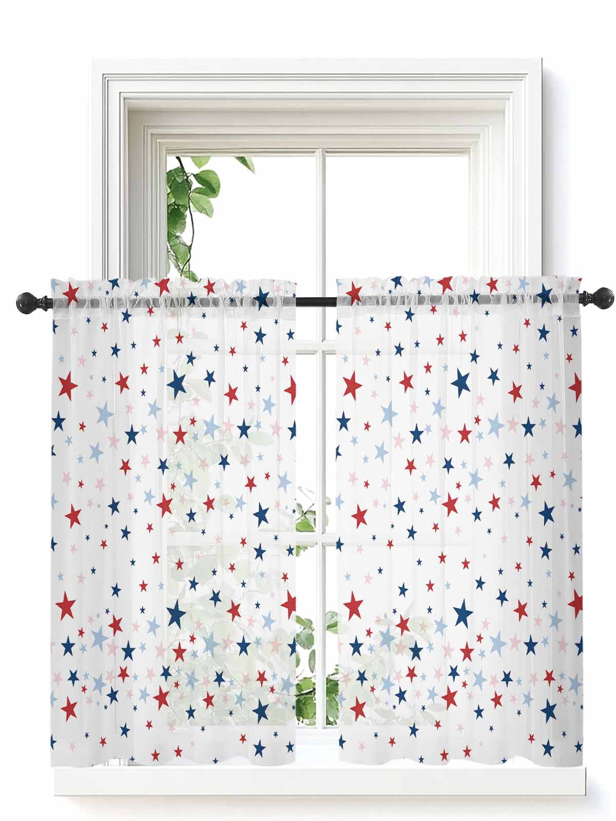 Independence Five-pointed Star Shining Curtains 54 Inch Length,Sheer ...