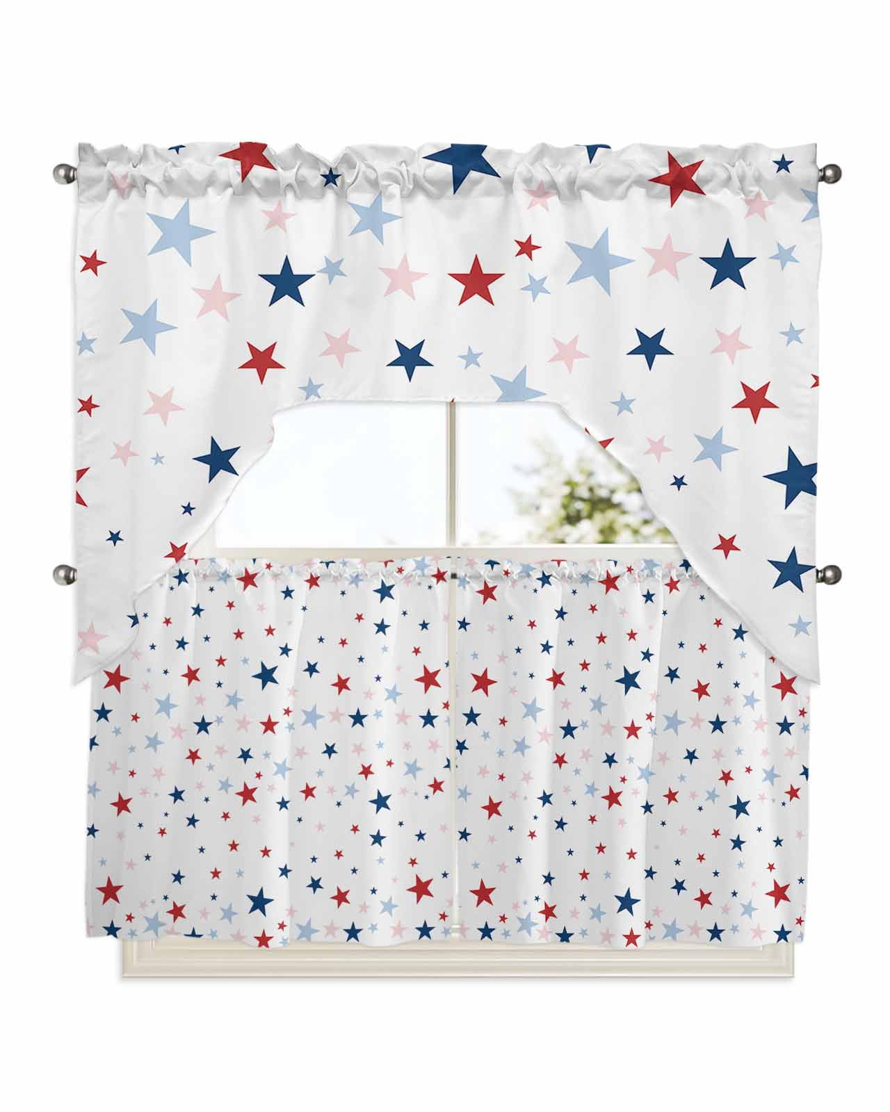 Independence Five-pointed Star Shining Kitchen Curtain and Valance Set ...