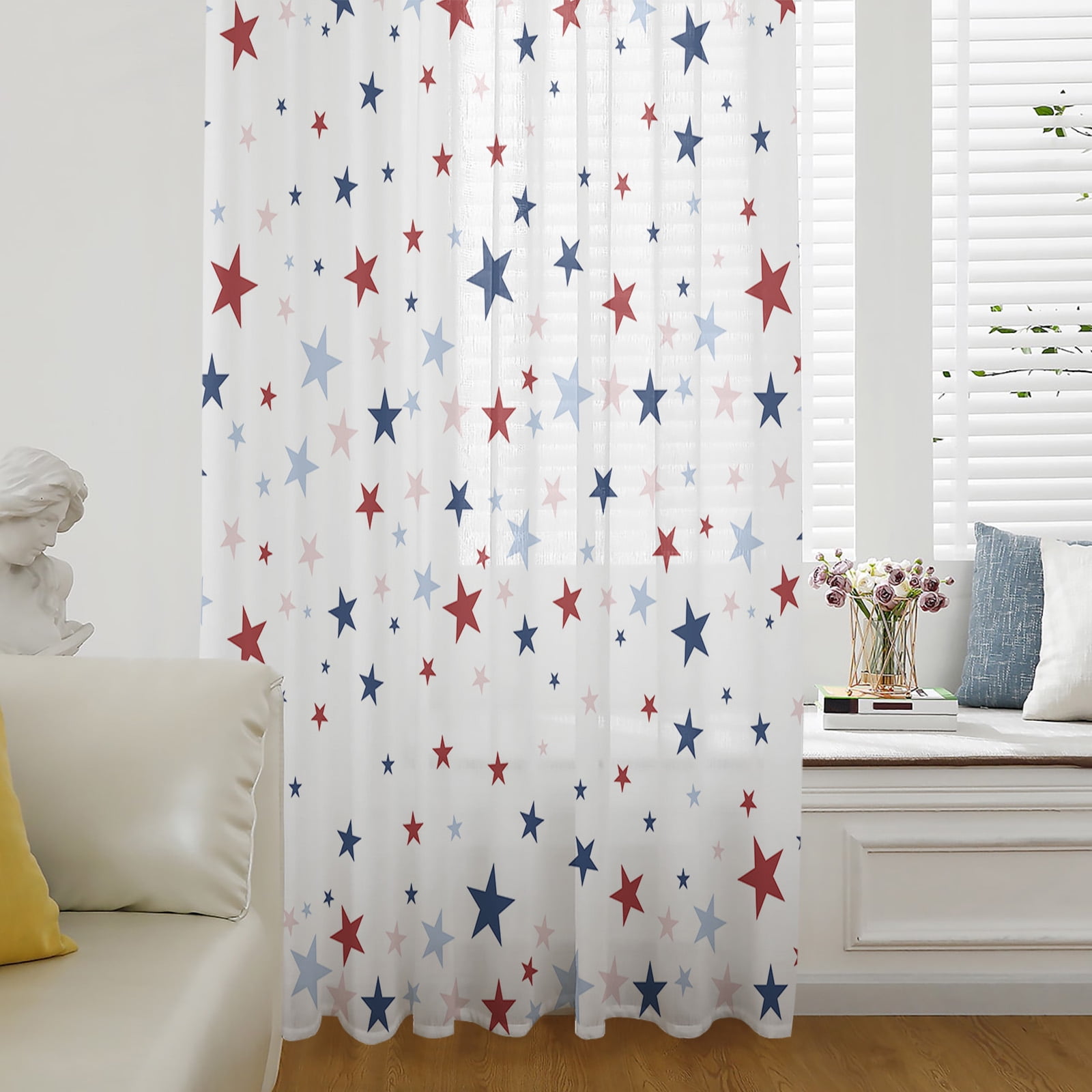Independence Five-pointed Star Shining Semi Sheer Curtains Drapes for ...