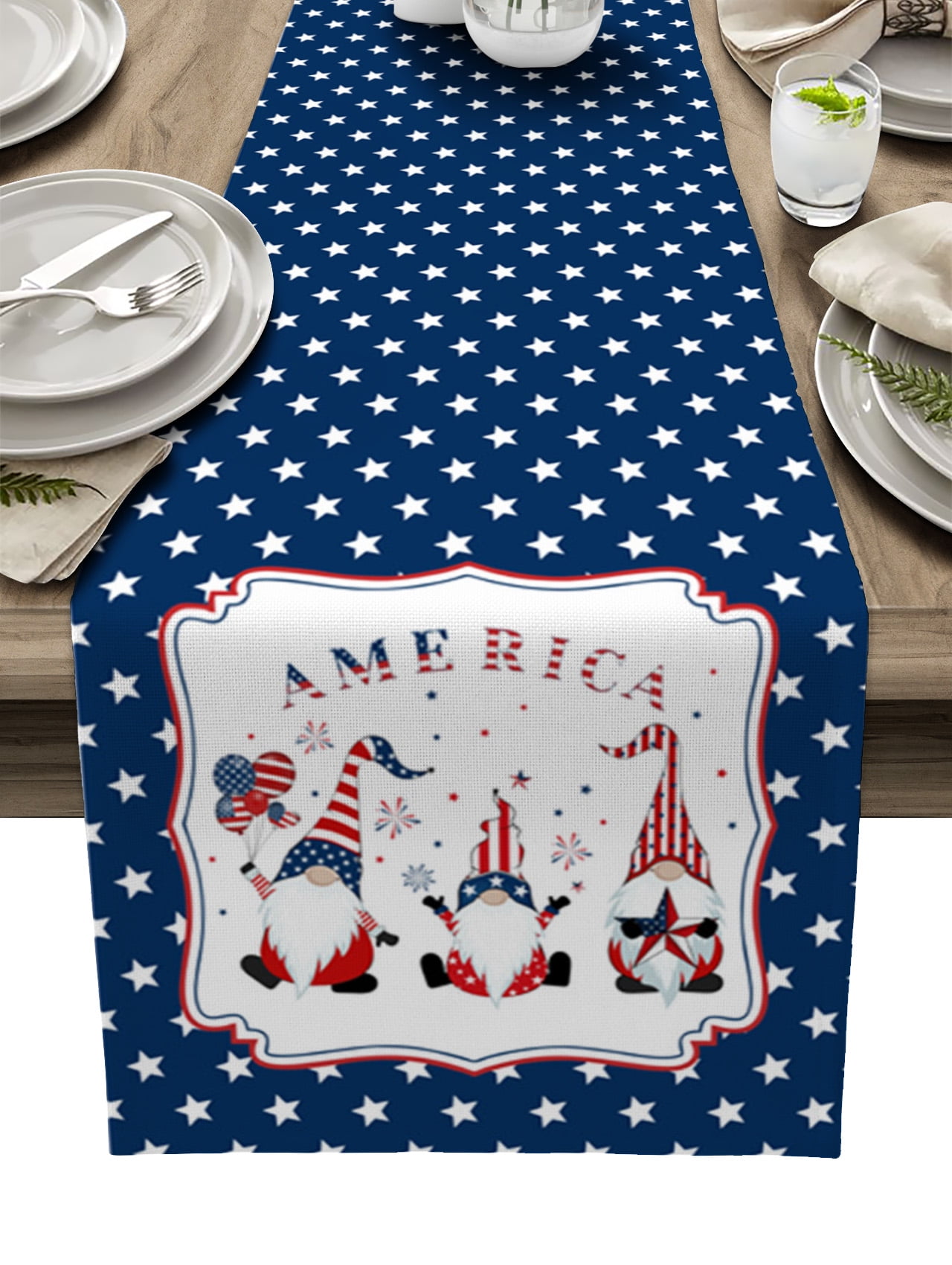 Independence Gnomes American Flag Table Runner 72 Inches, Blue White ...
