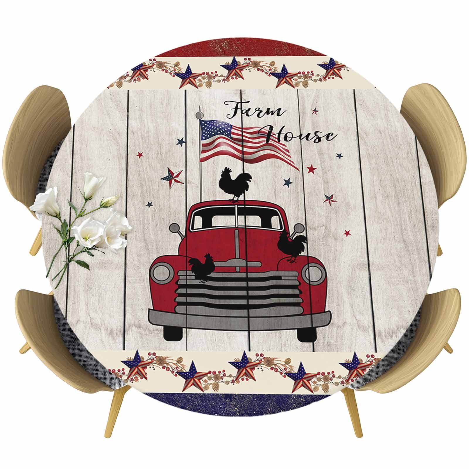 Independence Truck with American Flag Round Tablecloth 55-60 Inch Round ...