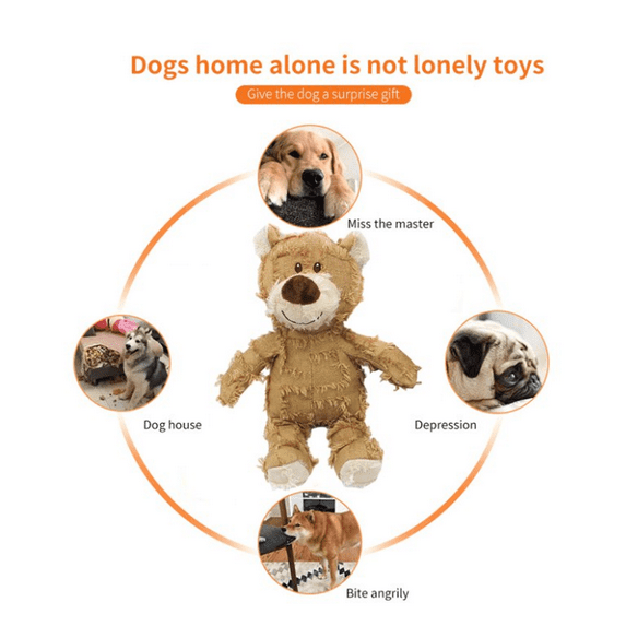 Indestructible Robust Bear Interactive Squeaky Dog Chew Toy for Aggressive Chewers Plush Bear ...