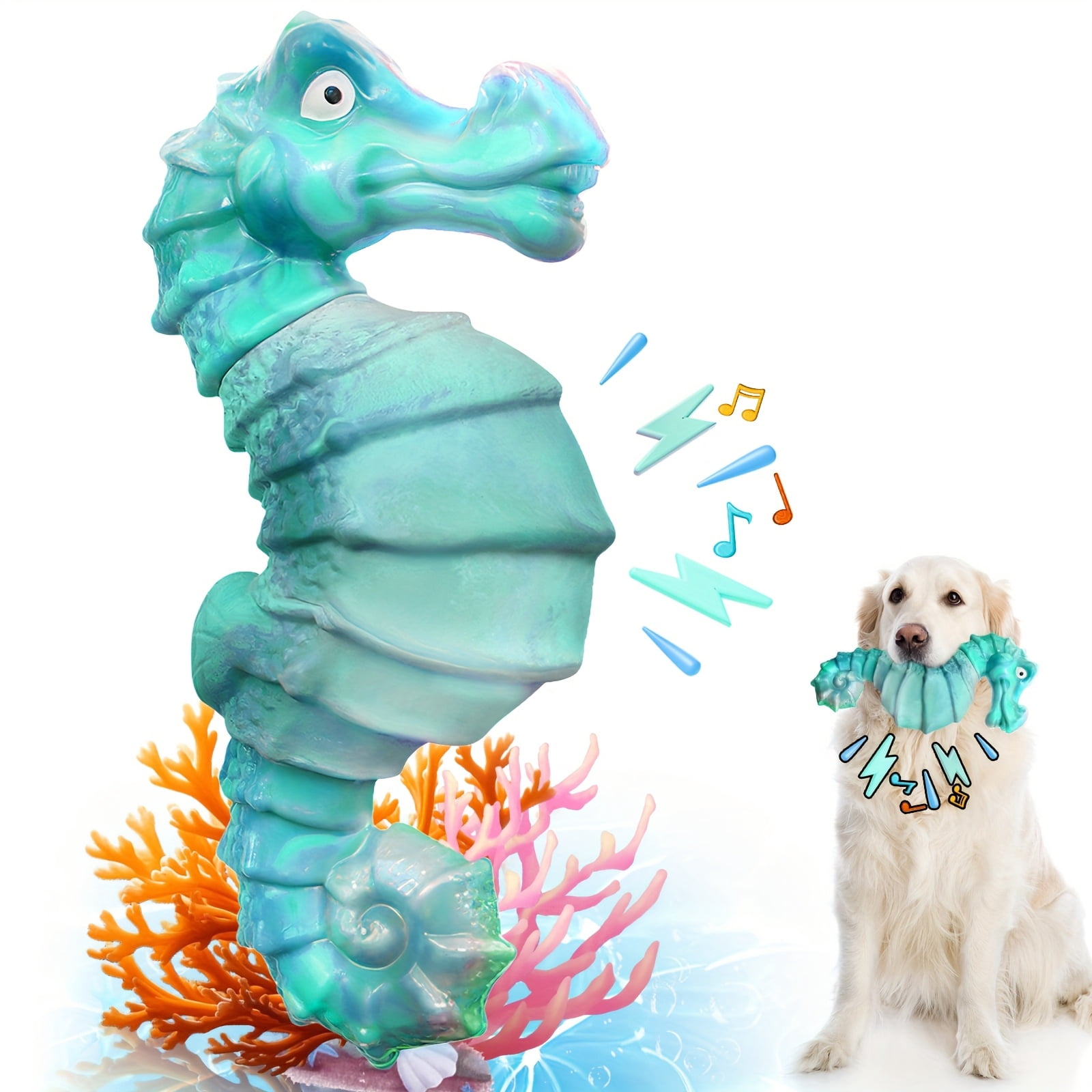 Indestructible Squeaky Sea Horse Dog Toy, Aggressive Chewers, Stuffed ...