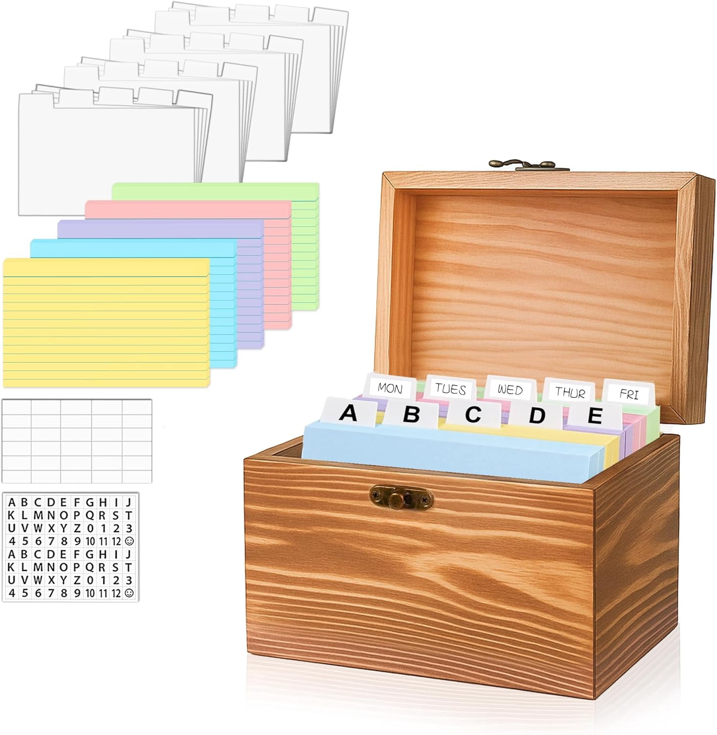 Index Card Holder 3x5, wooden Origanizer Recipe Box with 100 PCS Flash ...