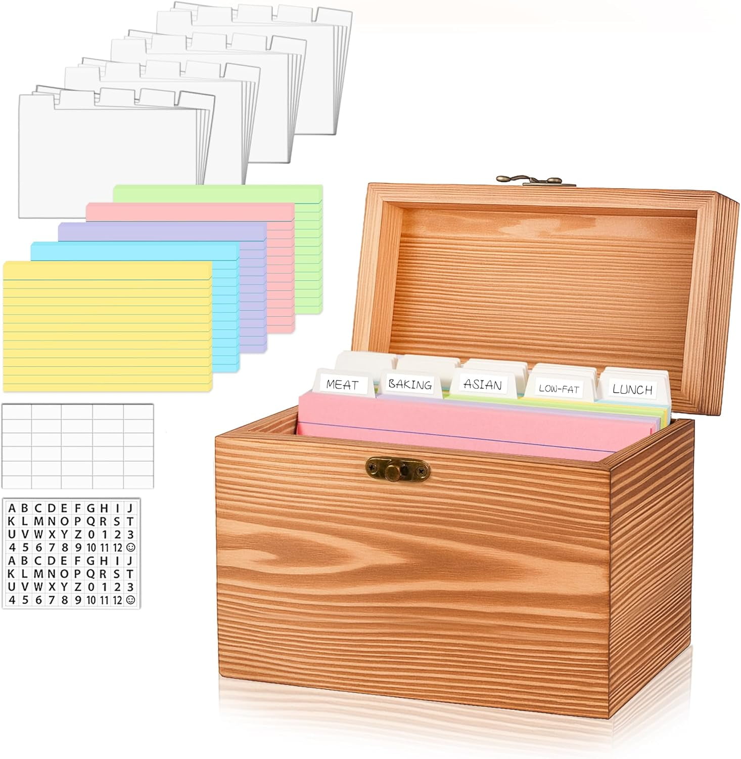 Index Card Holder 4x6, wooden Origanizer Recipe Box with 100 PCS Flash ...