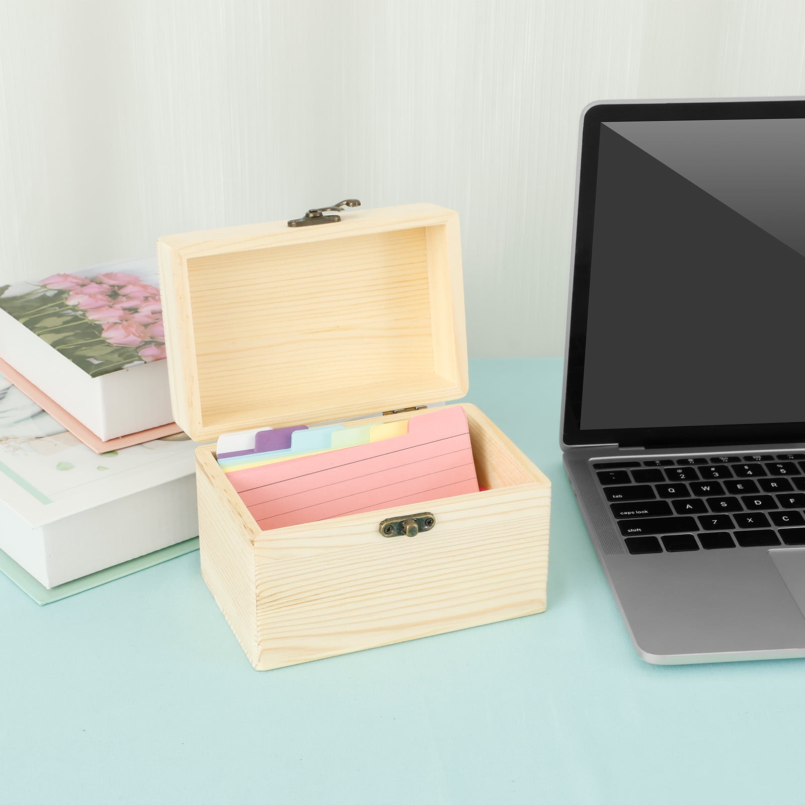 Index Card Holder Wooden Business Card Organizer Large Capacity Recipe ...