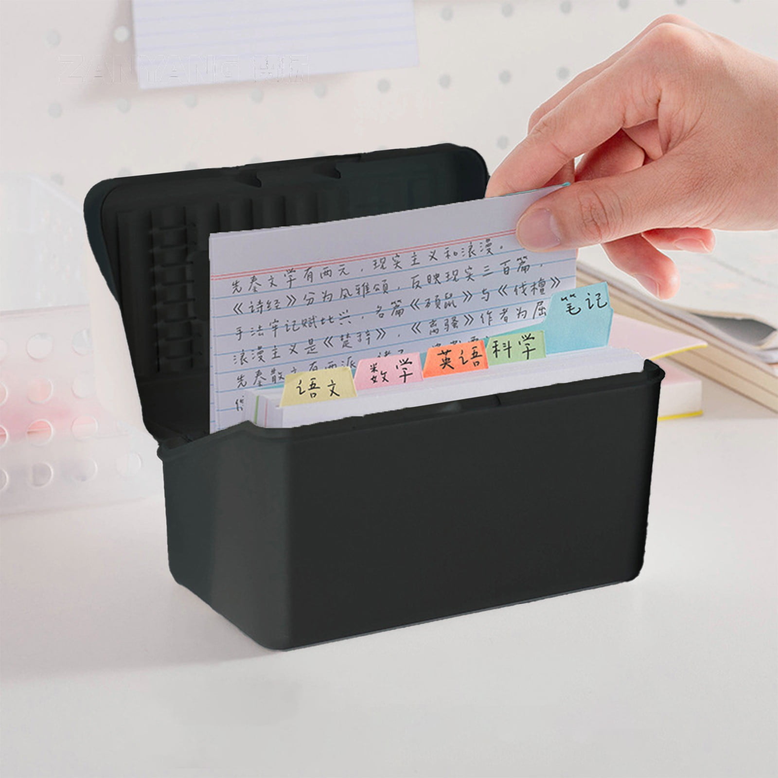 Index Card Storage Box, Black C, 2Pc Black Plastic Index Card Storage ...