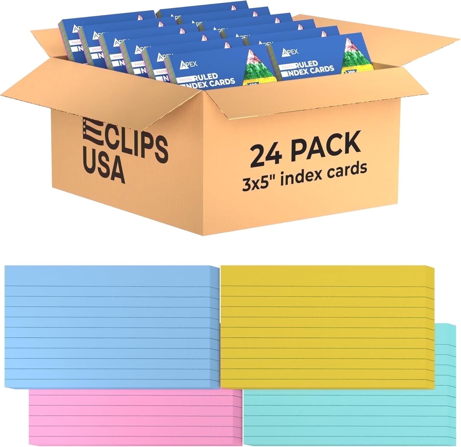 E-Clips USA 3” x 5” Index Cards Assorted Pastel Flashcards, 24-Pack ...