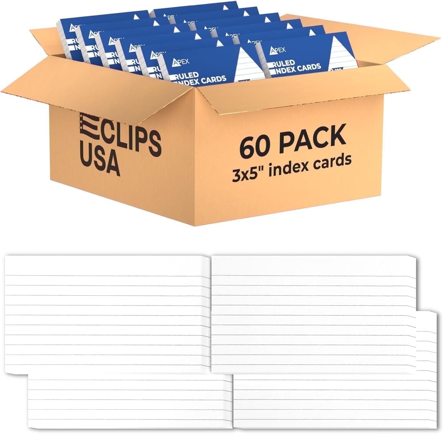 E-Clips USA 3” x 5” Index Cards White Flashcards, 60-Pack (100 Cards ...