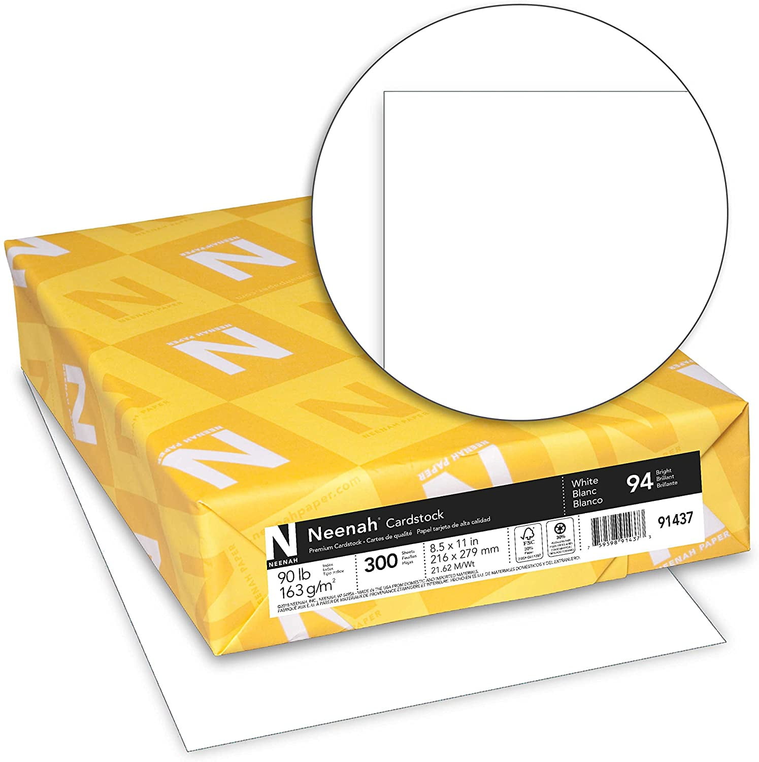 Index Cardstock, 8.5" x 11", 90 lb/163 gsm, White, Lightweight, 94 ...
