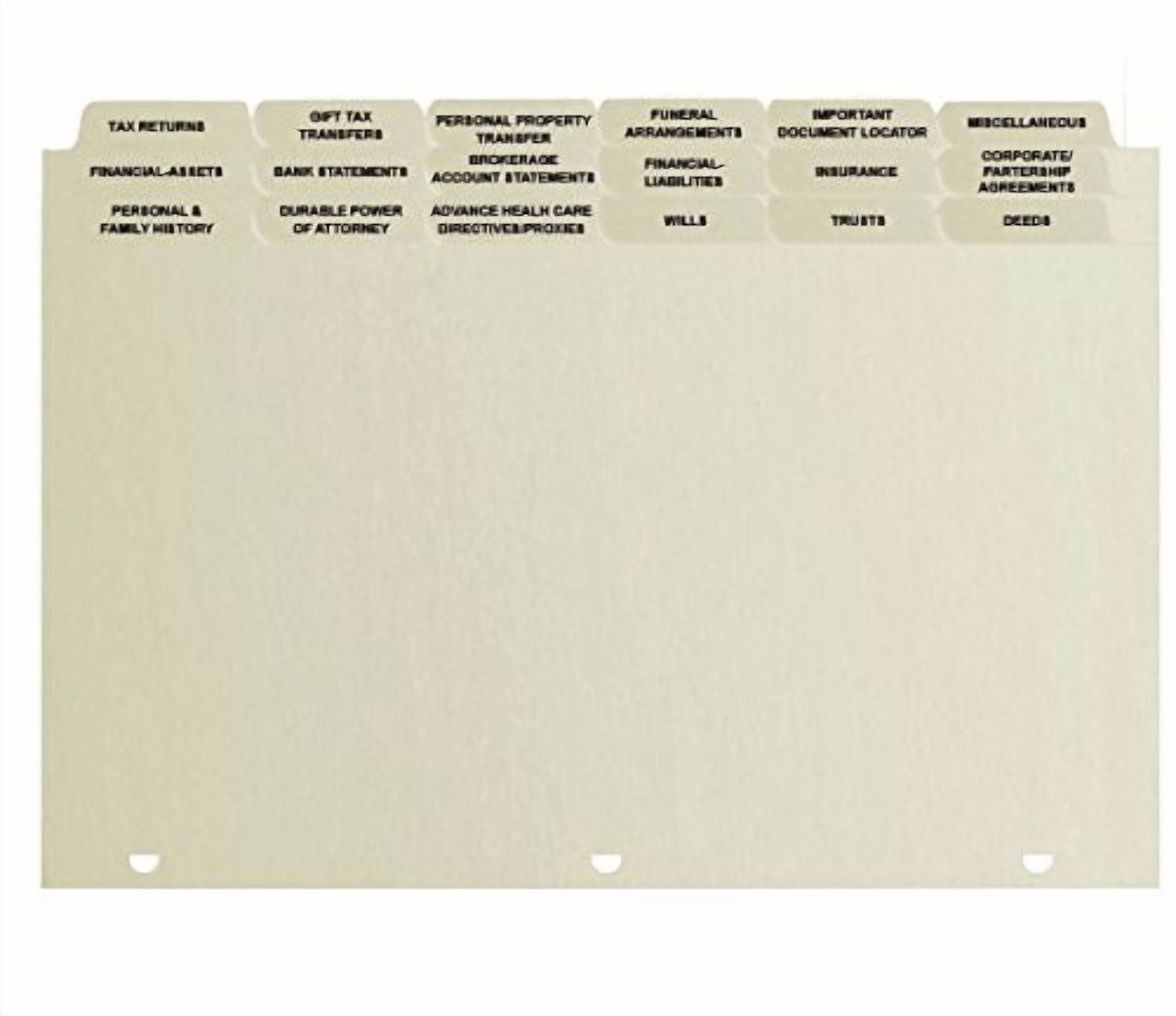 Index Divider Tabs (Estate Planning)- 18 Tabs, Index Stock with 3 ...