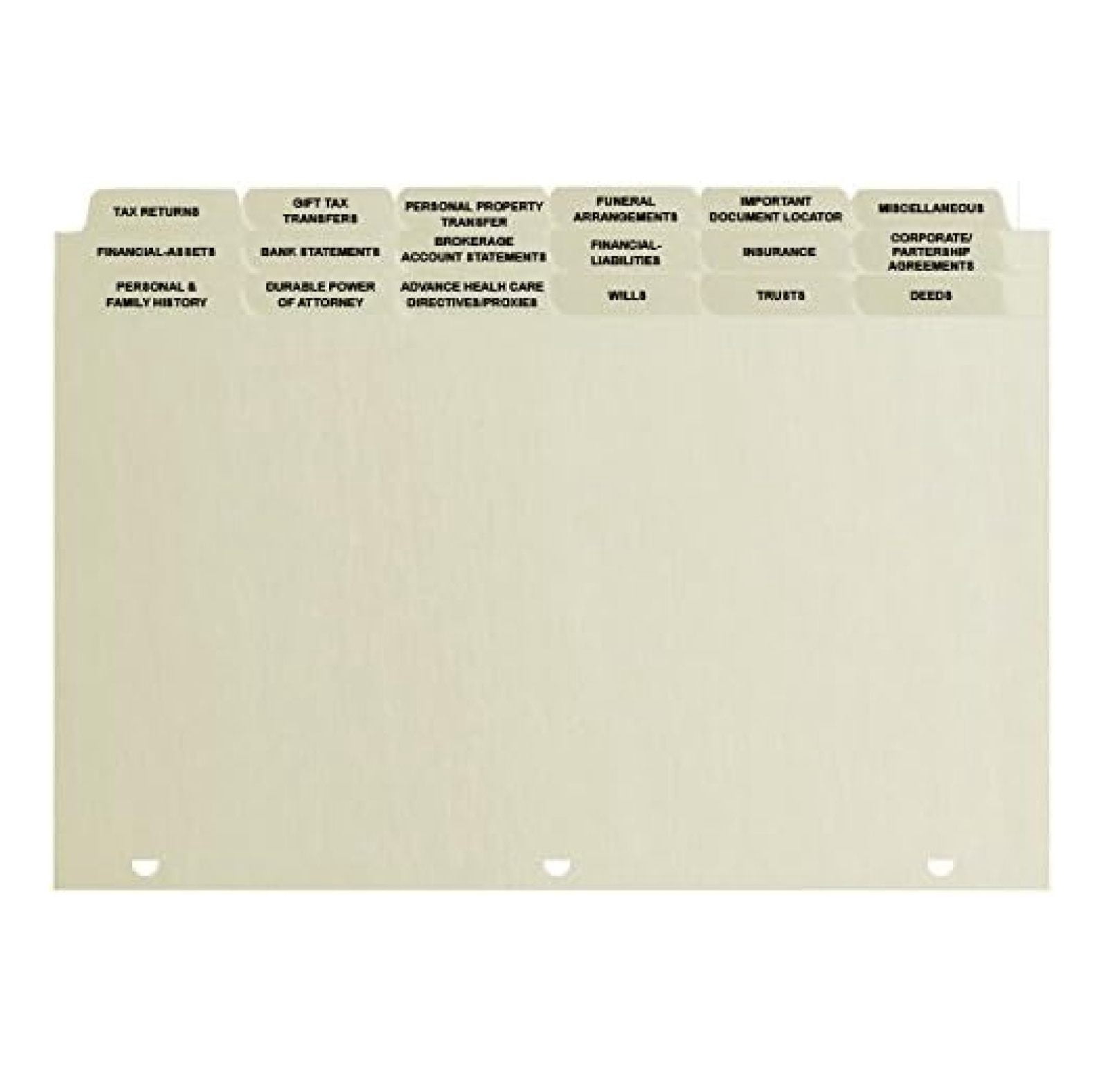 Index Divider Tabs (Estate Planning)- 18 Tabs, Index Stock with 3 ...
