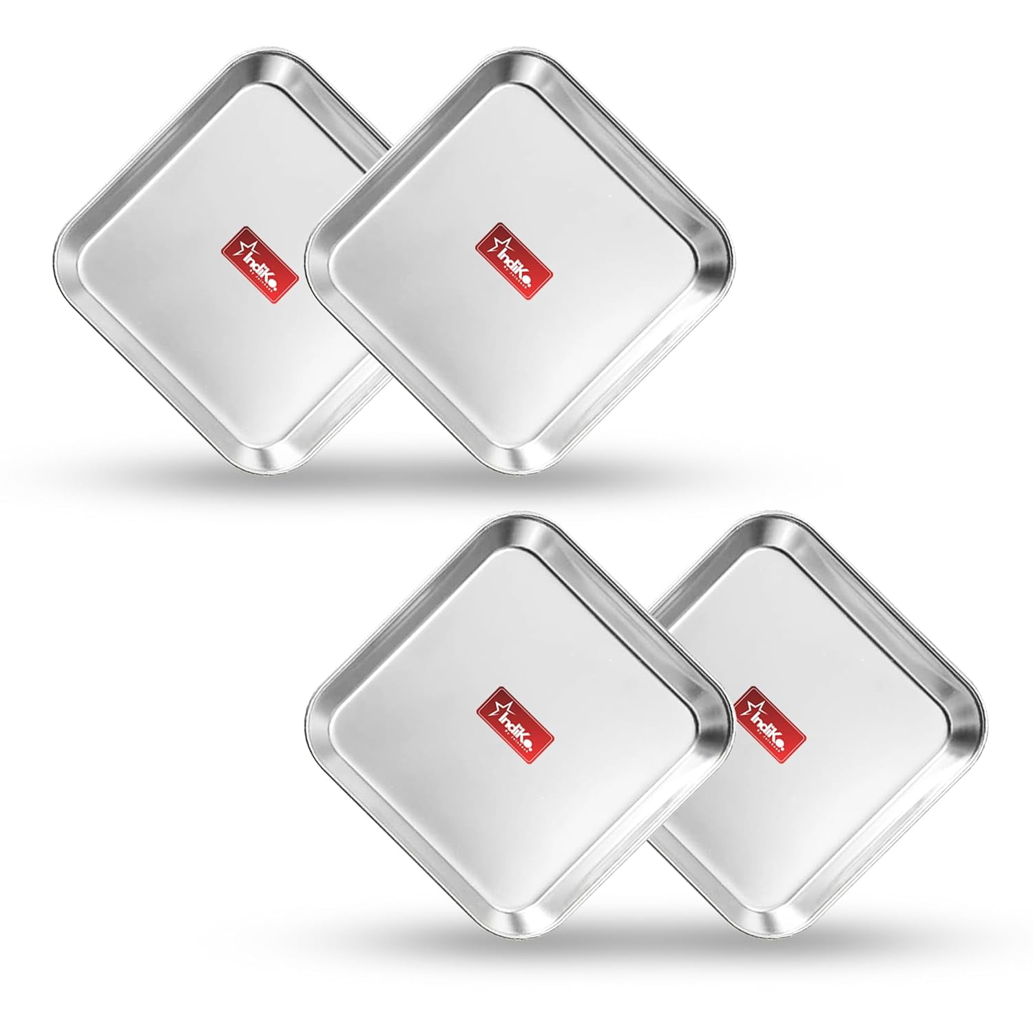 IndiKo Stainless Steel Plates Set of 4 BreakfastDinner Plate Square ...