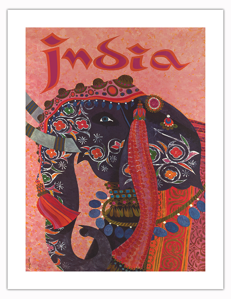 India - Adorned Elephant - Vintage Travel Poster by David Klein 1960 ...