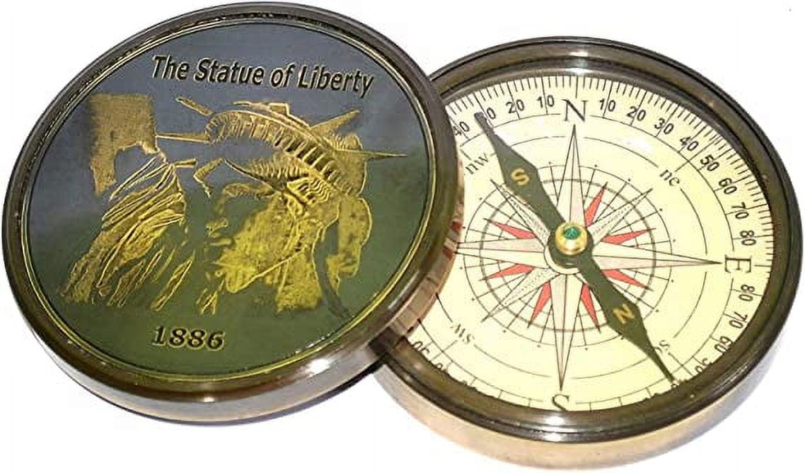 India Brass Poem Compass 4 inch The Statue of Liberty Direction Hiking ...