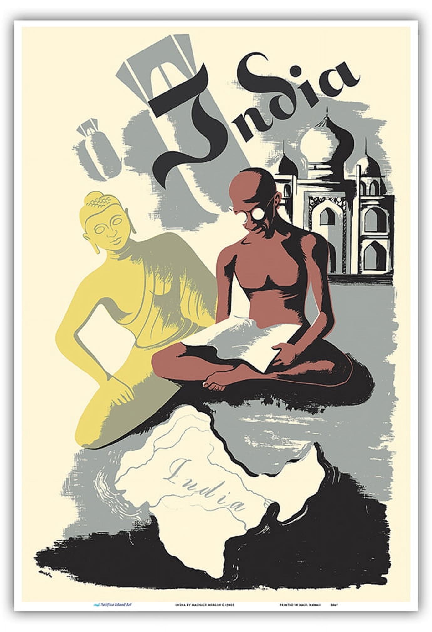 India - Buddha Gandhi & The Taj Mahal - Vintage Travel Poster by ...