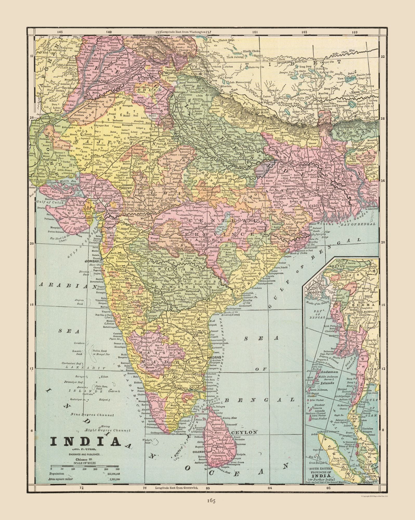 Historic Map - India - Cram 1892 - 23 x 28.80 - Vintage Wall Art ...