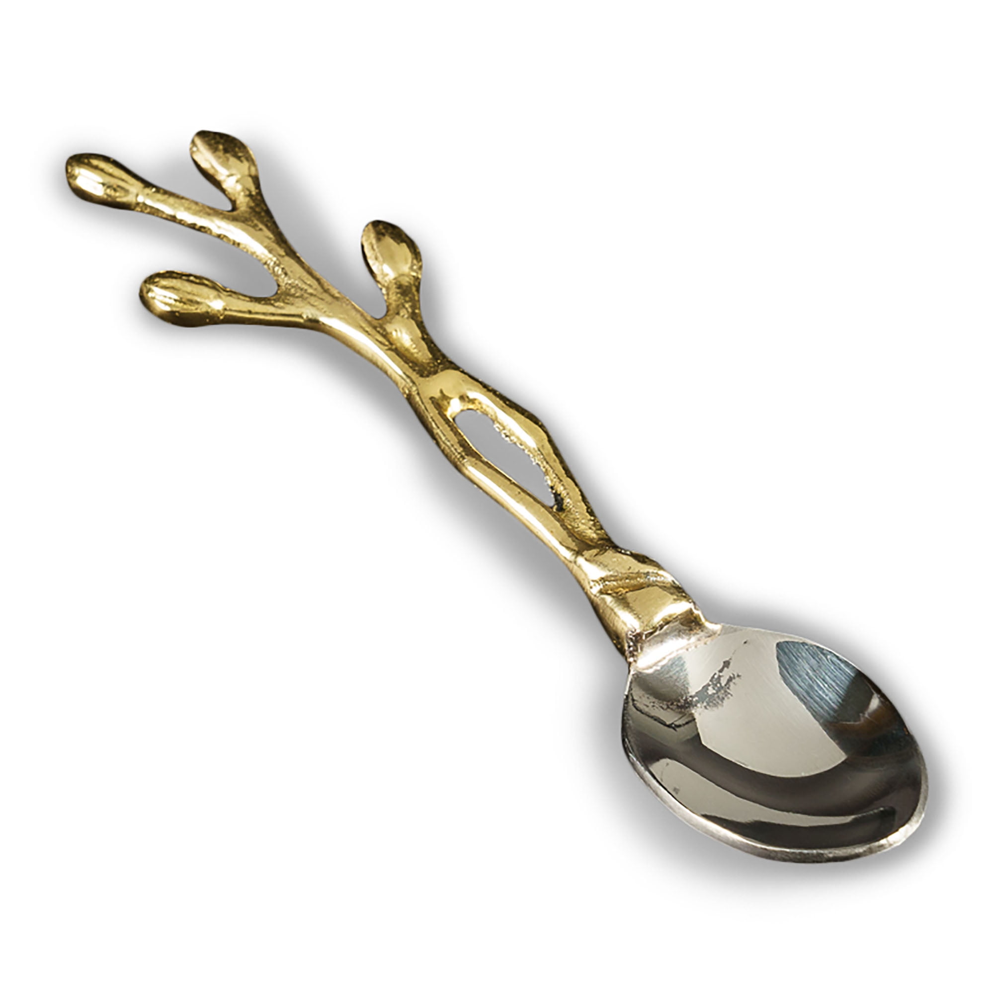 India Handicrafts Bud Branch Gold Tone 5 inch Steel Metal Serving Spoon ...