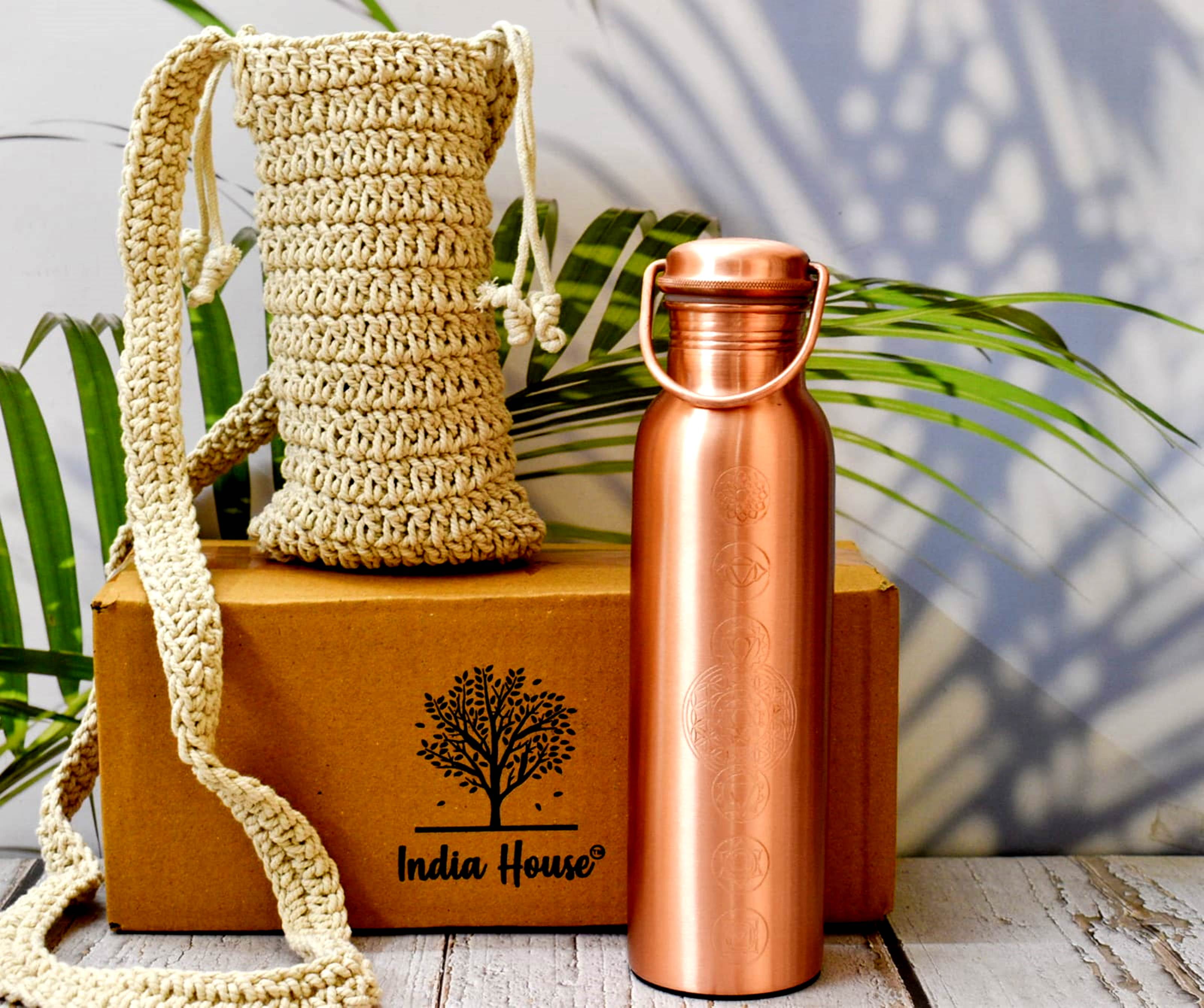 India House Pure Copper Drinking Water Bottle, 1000ml, Seamless Leak ...