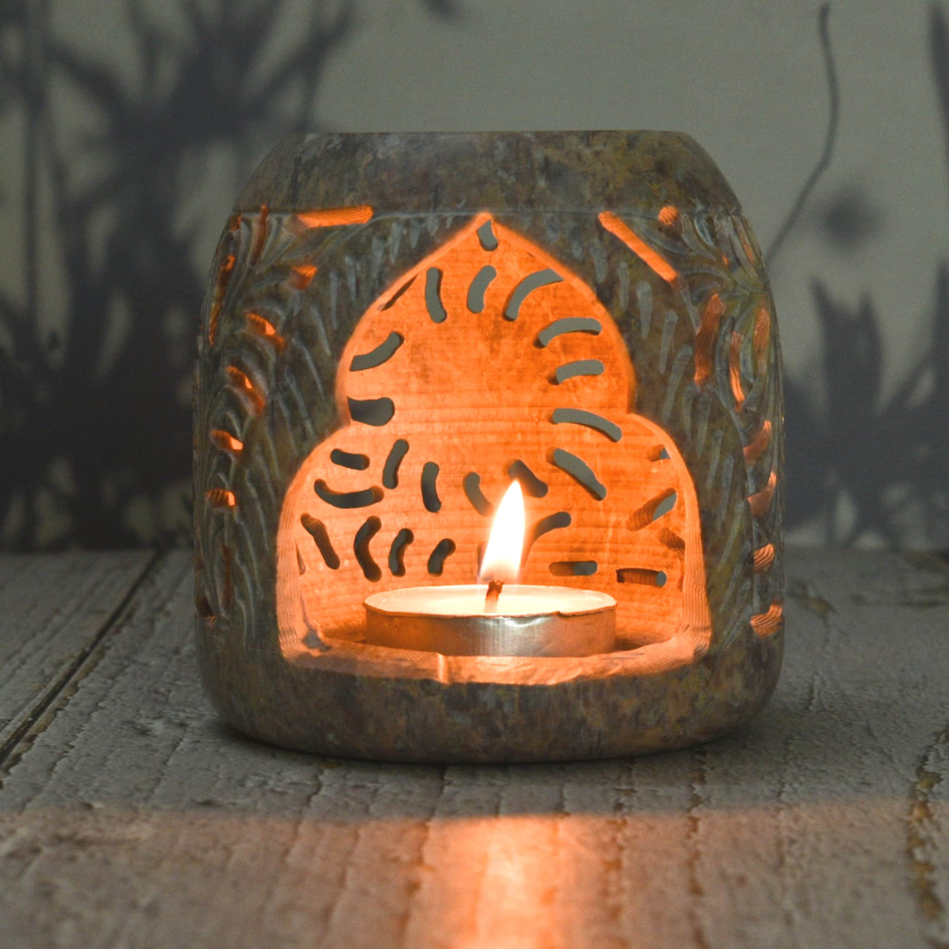 India House-Tealight Stone Carved Candle Holder Soapstone Handicraft ...