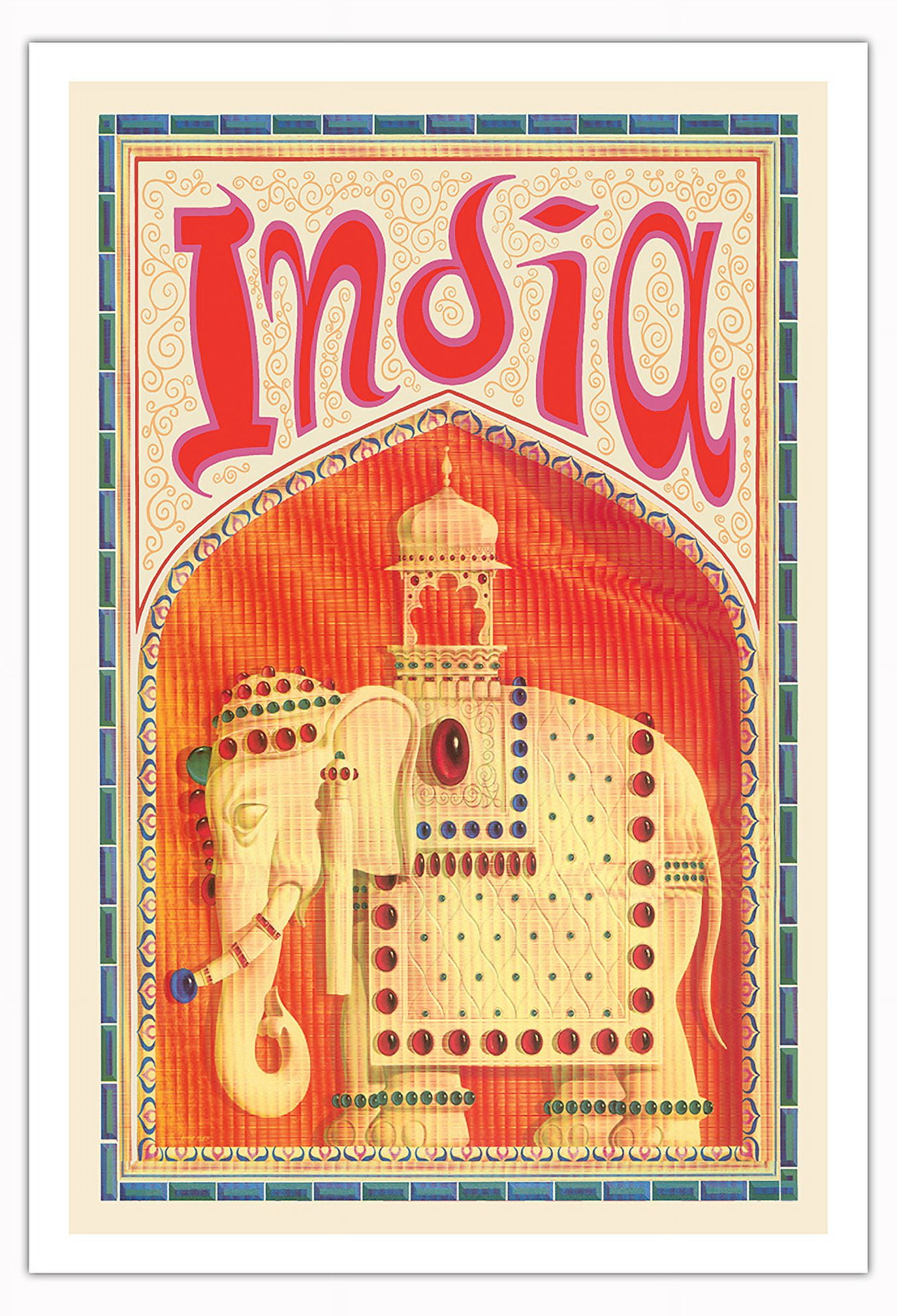 India - Indian Elephant with Howdah (Carriage) - Vintage Travel Poster ...