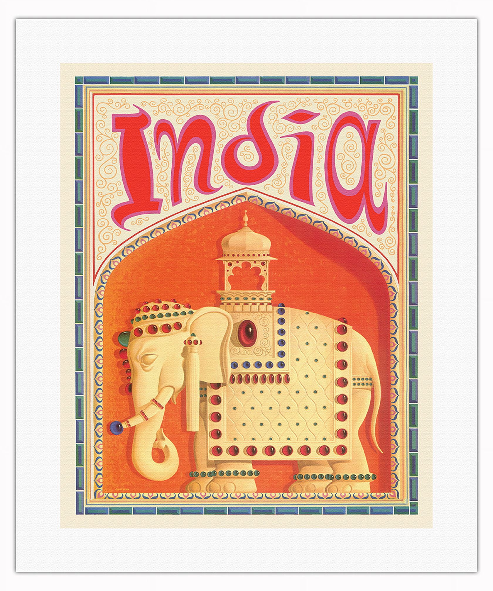 India - Indian Elephant with Howdah (Carriage) - Vintage Travel Poster ...