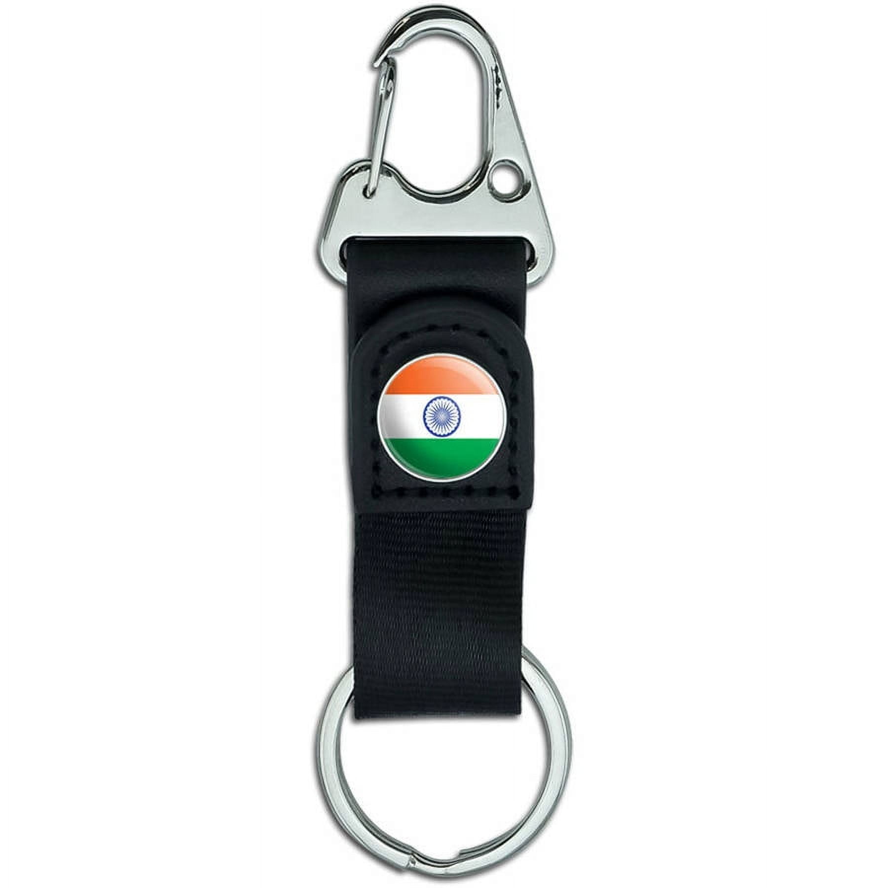 India Indian Flag Belt Clip On Carabiner Leather Keychain Fabric Key ...
