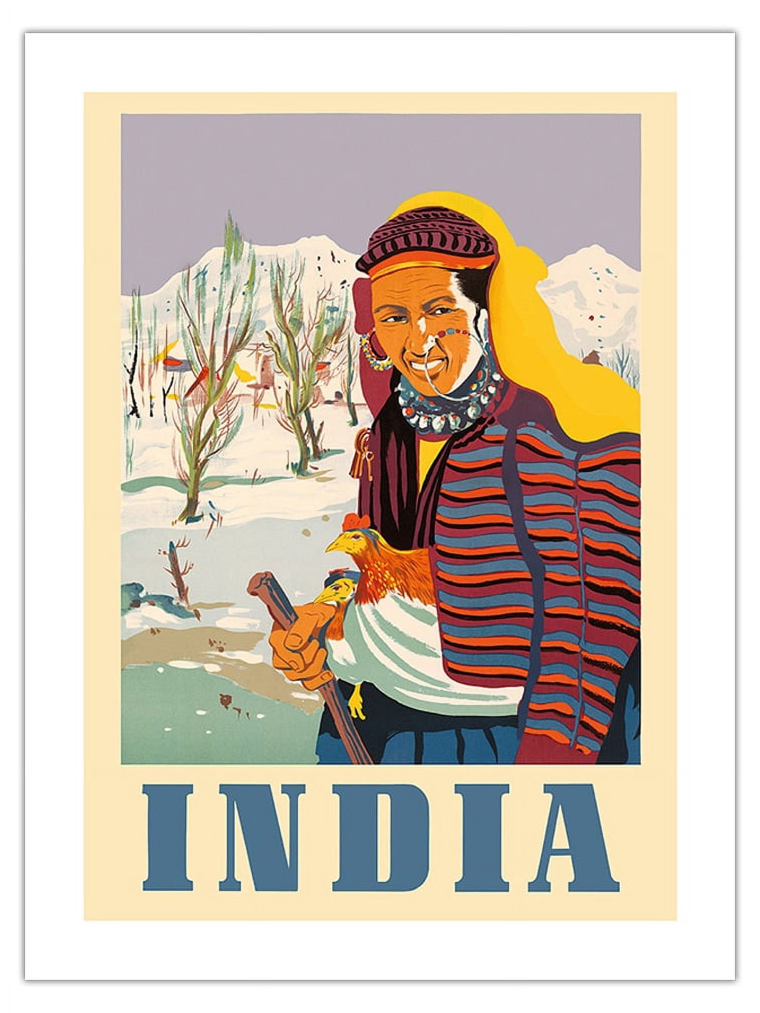 India - Kashmir Native Woman - Vintage Travel Poster c.1950s - Fine Art ...