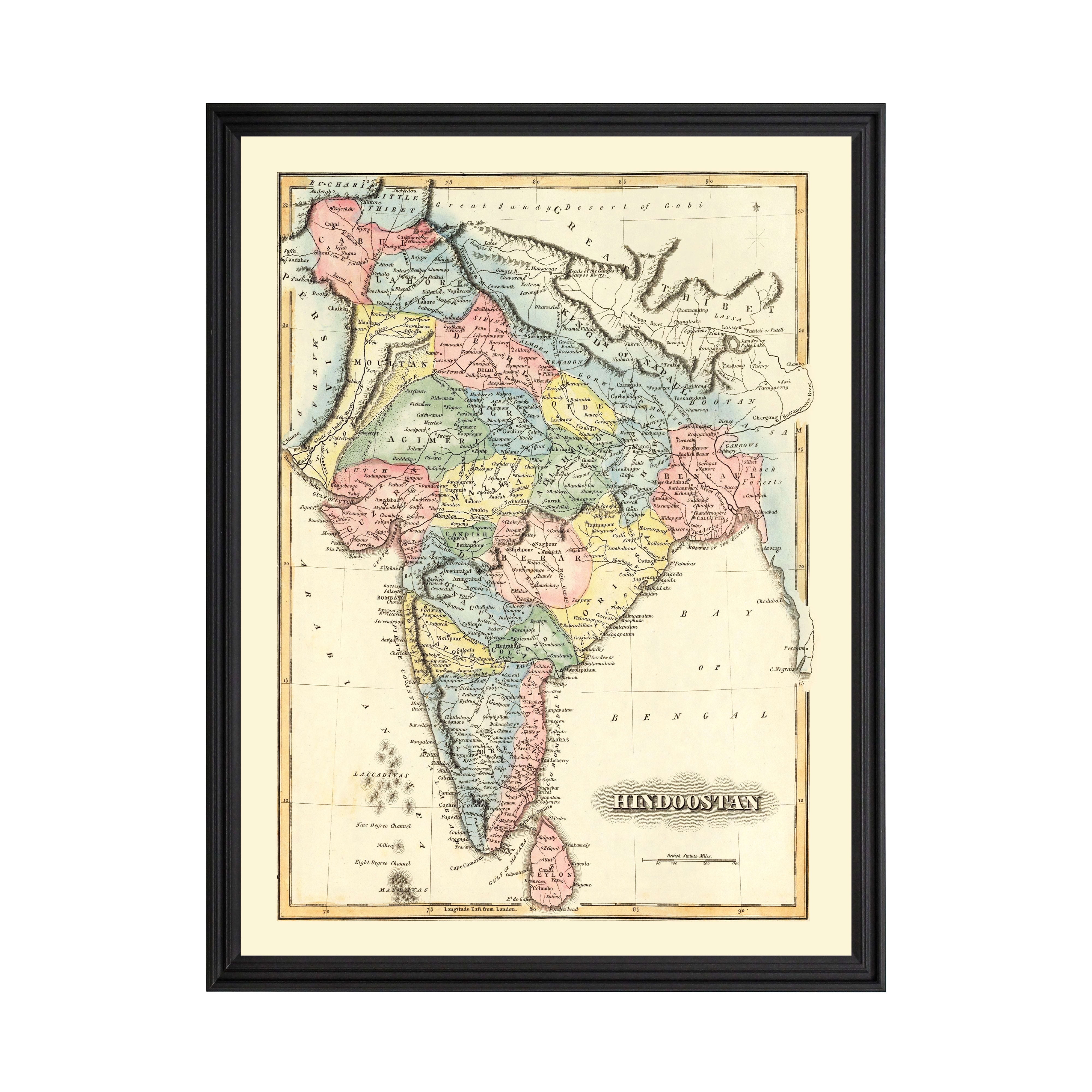 India Map, 1823 Vintage Map of India History Wall Decor Gift, Old India ...