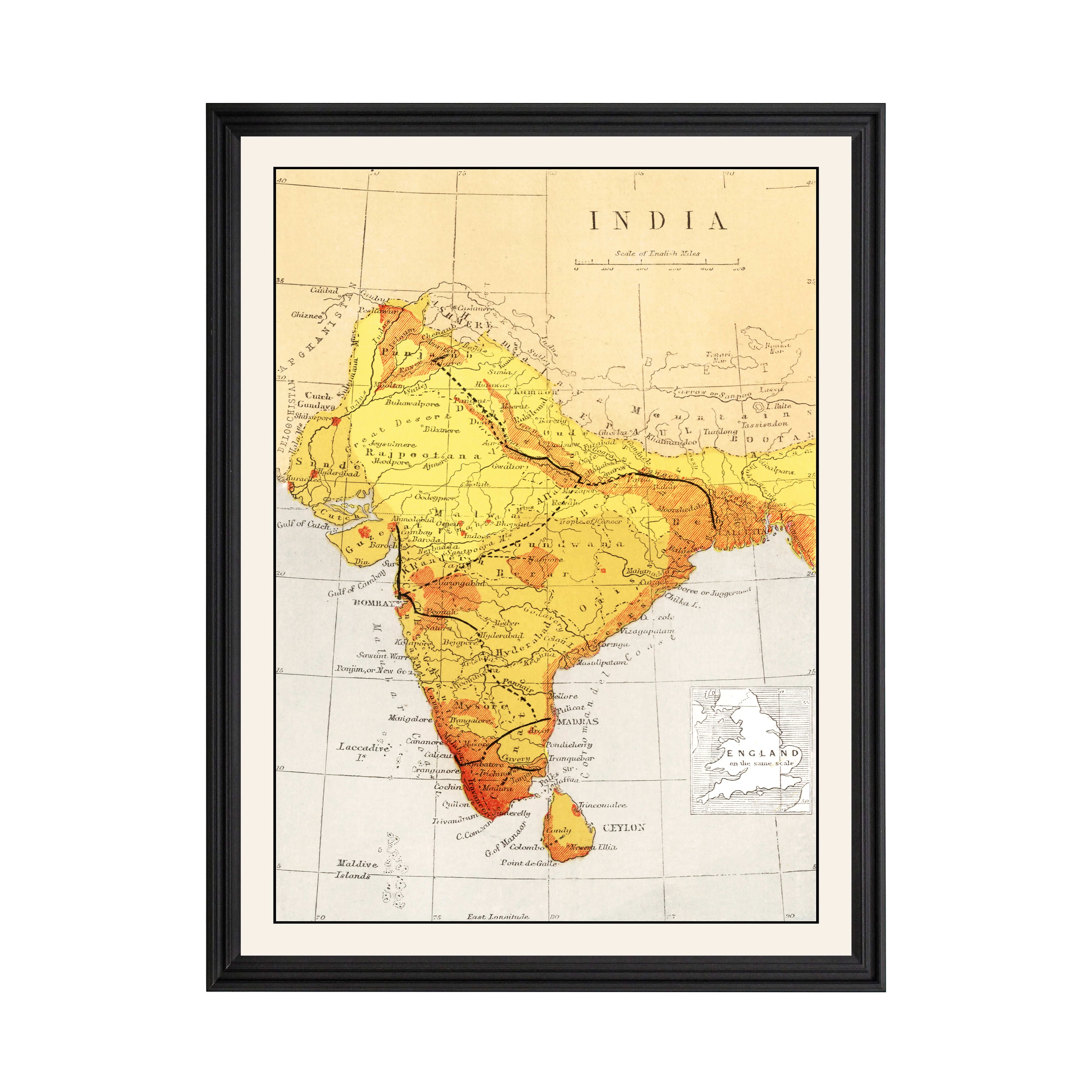 India Map, 1862 Vintage Map of India History Wall Decor Gift, Old India ...