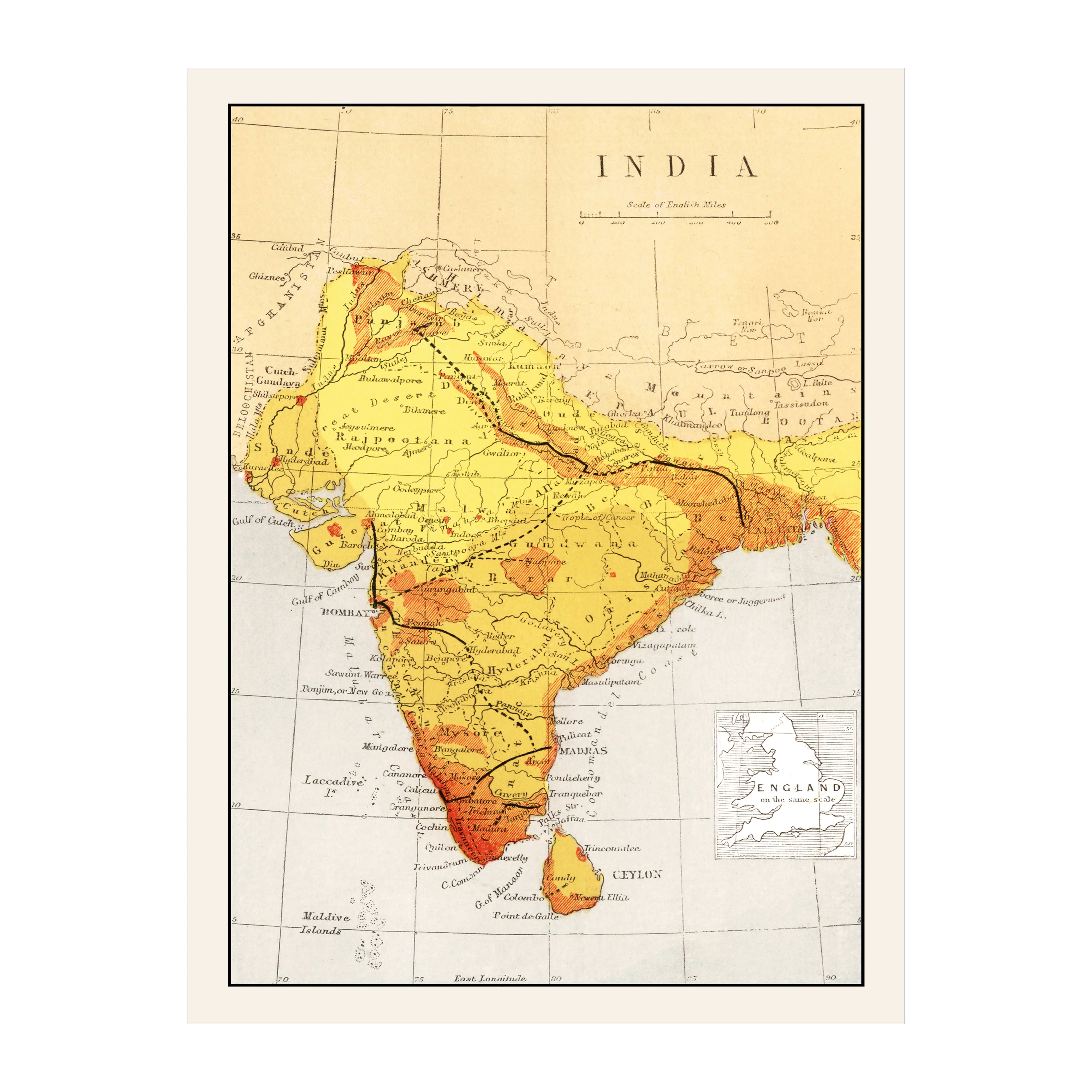 India Map, 1862 Vintage Map of India History Wall Decor Gift, Old India ...