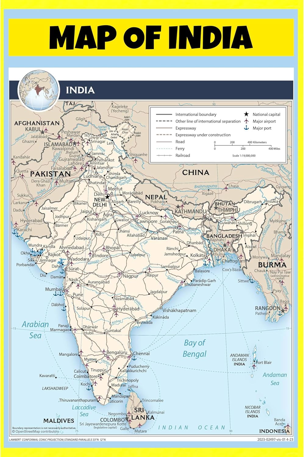 India Map Poster - Laminated Wall Map - 18x24 - Ideal for Classrooms ...