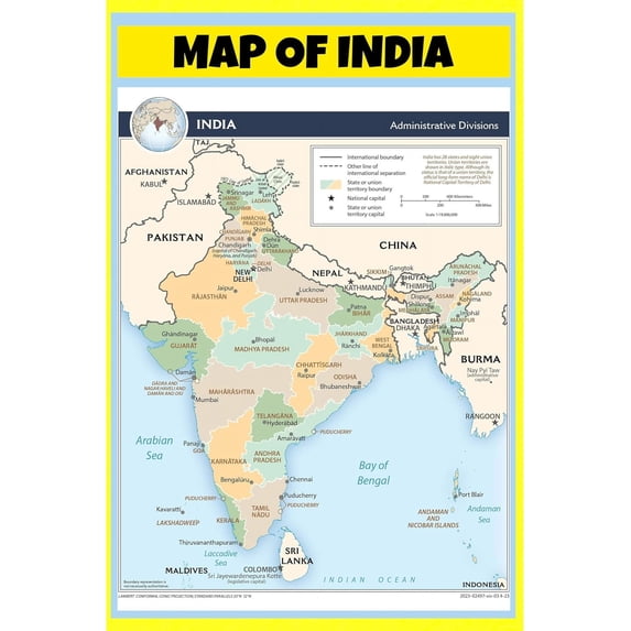 India Map Poster - Laminated Wall Map - Style A - 20x30 - Ideal for ...