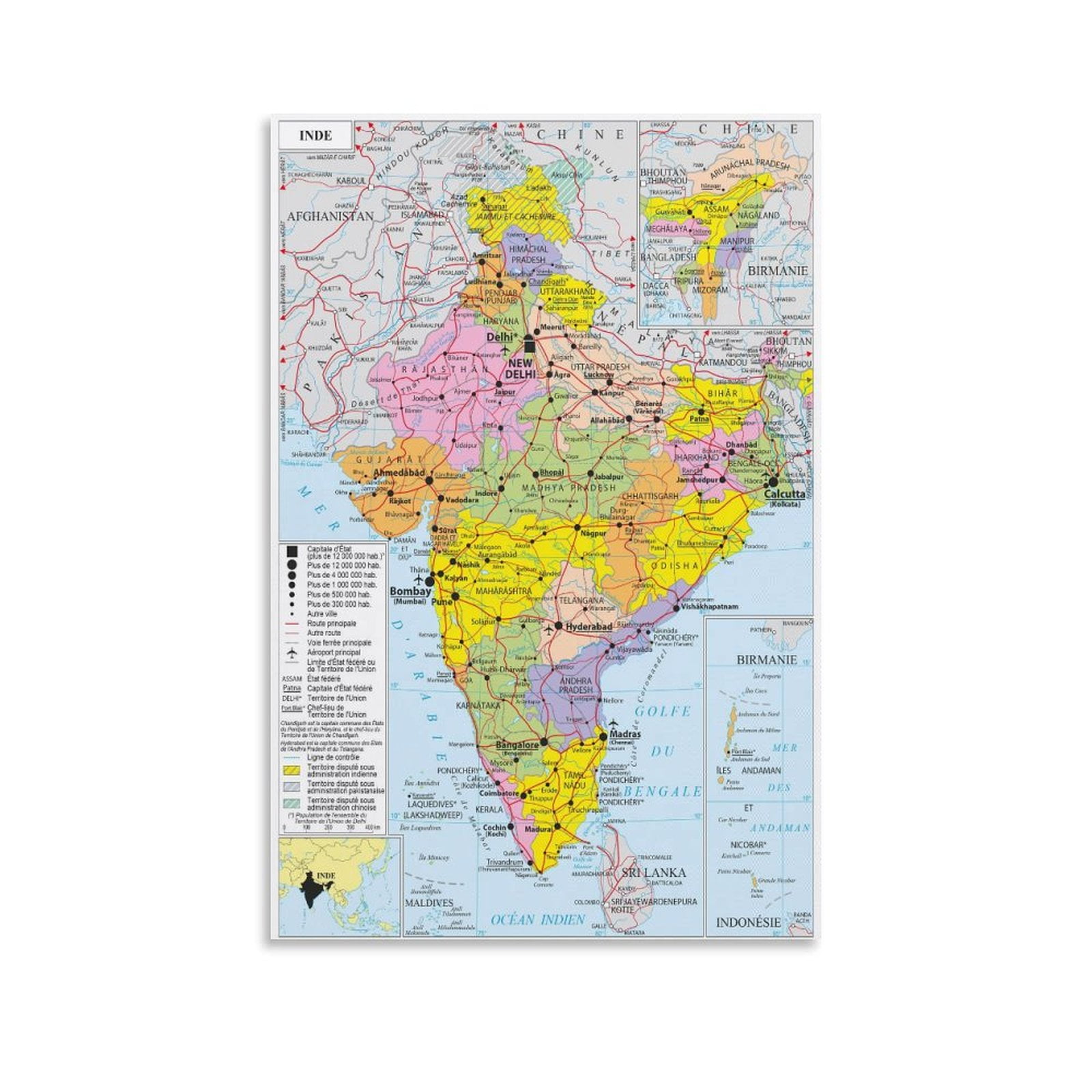 India Map Posters Art Poster Canvas Painting Decor Wall Print Photo ...