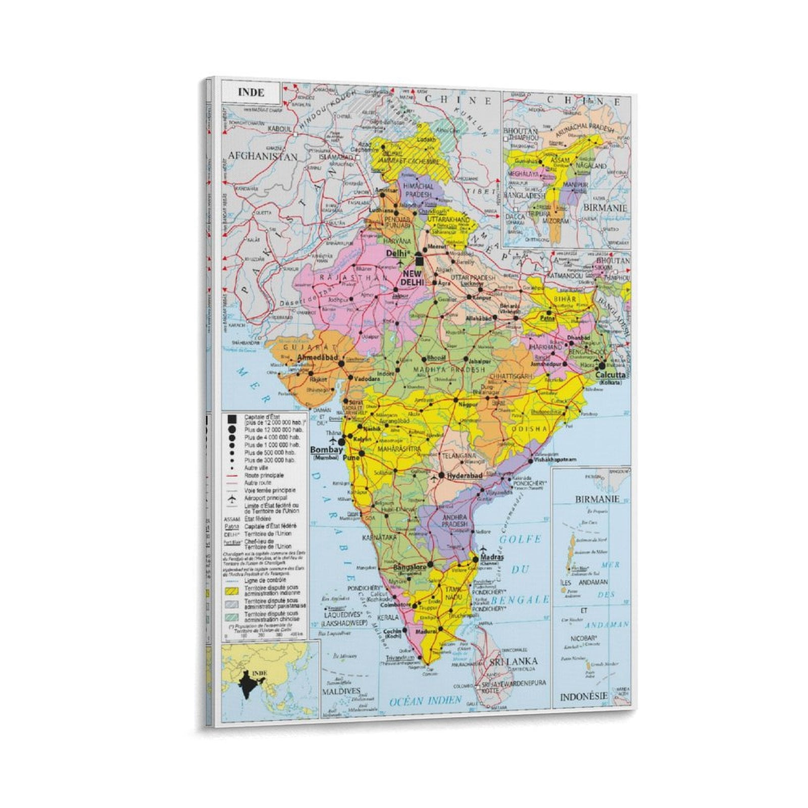 India Map Posters Painting On Canvas Wall Art Poster Scroll Picture ...