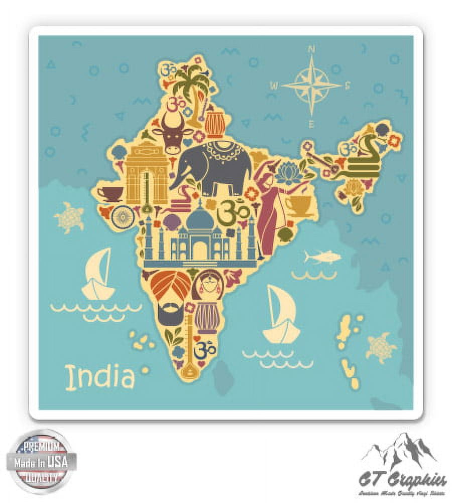 India Map Travel - 8" Vinyl Sticker - For Car Laptop I-Pad - Waterproof ...